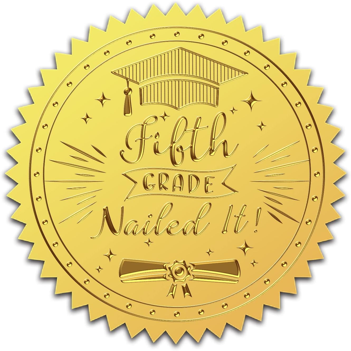 2" Gold Foil Embossed Stickers 100Pcs Graduation Cap Fifth Grade Nailed ...