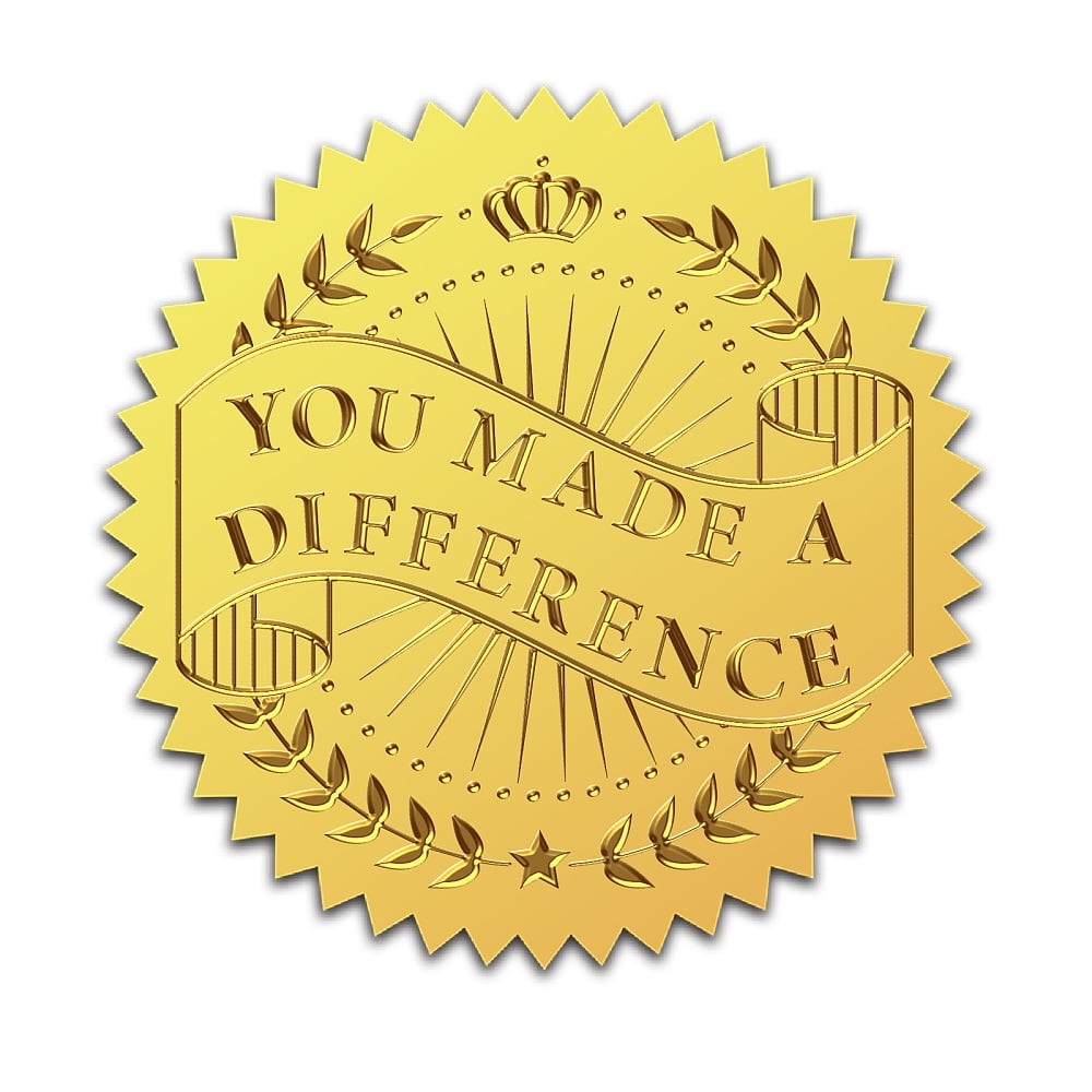 2" Gold Foil Embossed Stickers 100Pcs You Make a Difference Certificate Envelopes Seal Self ...