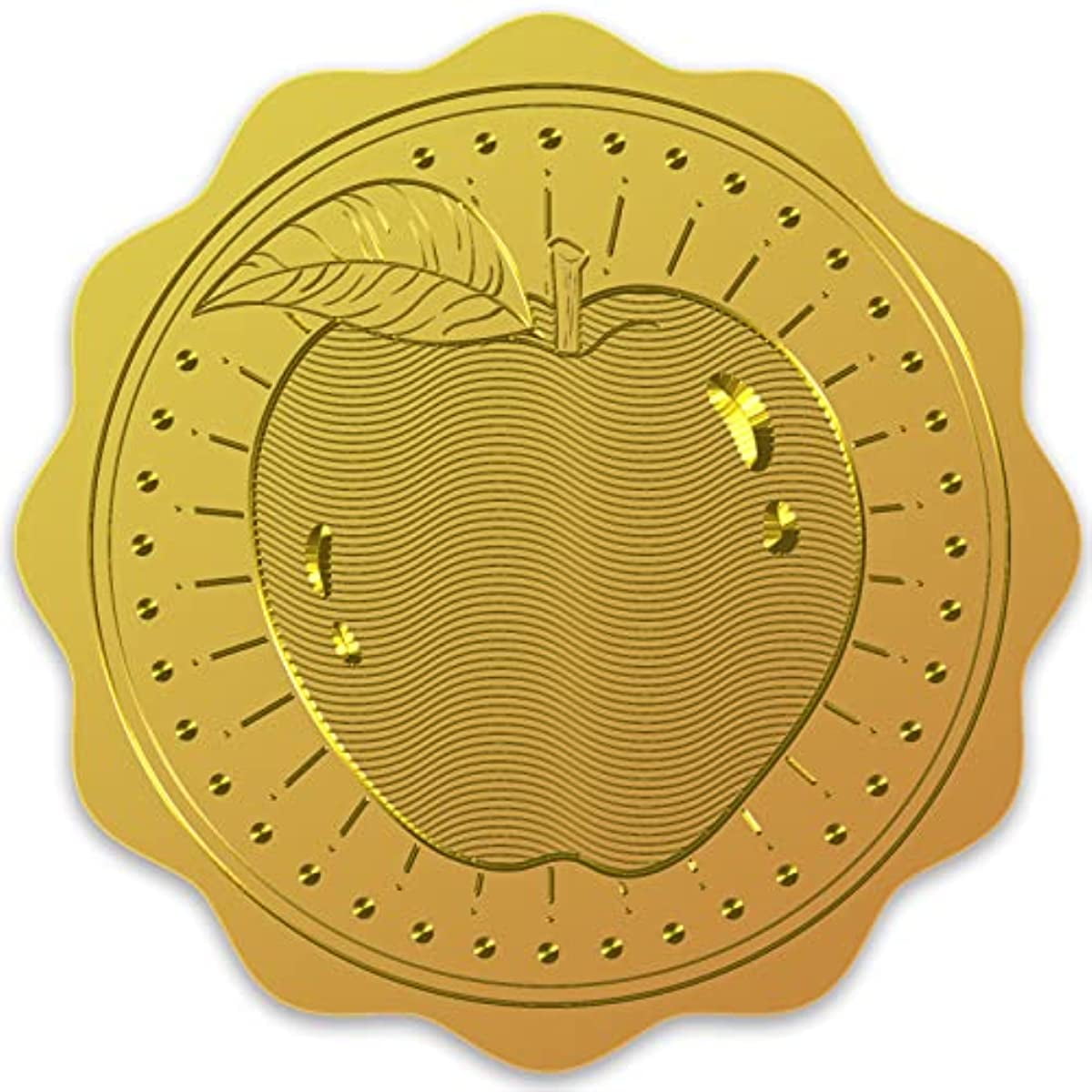 2" Gold Foil Sticker Apple 100pcs Certificate Seals Gold Embossed Round ...