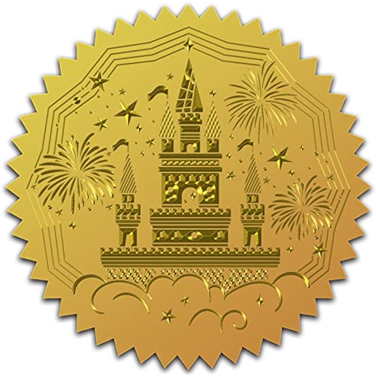 2" Gold Foil Sticker Castle Fireworks 100pcs Certificate Seals Gold ...