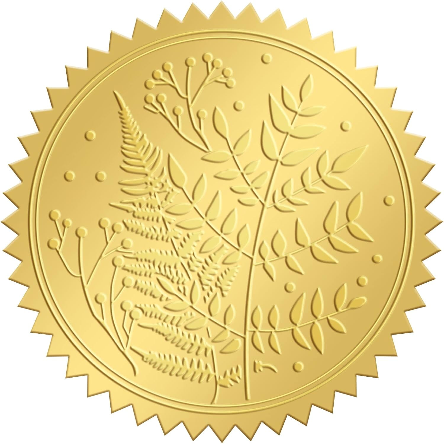 2" Gold Foil Sticker Fern Leaf 100pcs Certificate Seals Gold Embossed ...