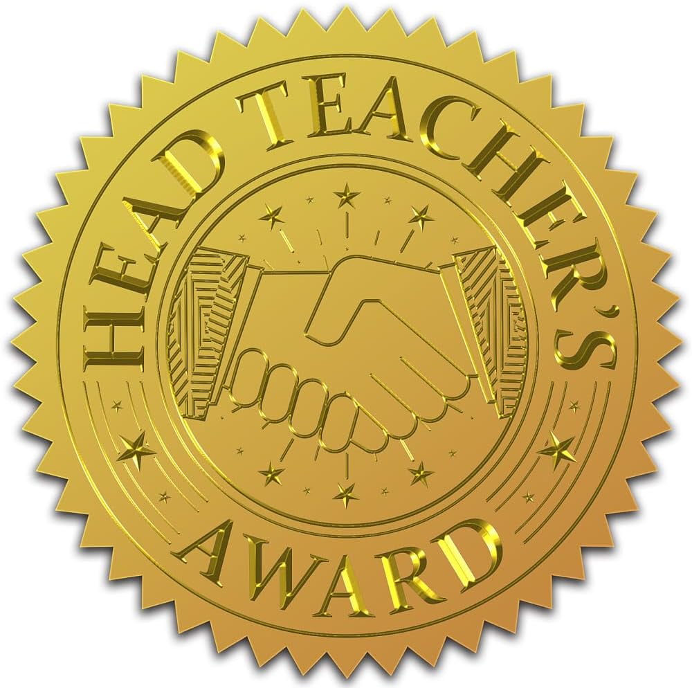 2" Gold Foil Sticker Head Teacher's Award 100pcs Certificate Seals Gold ...