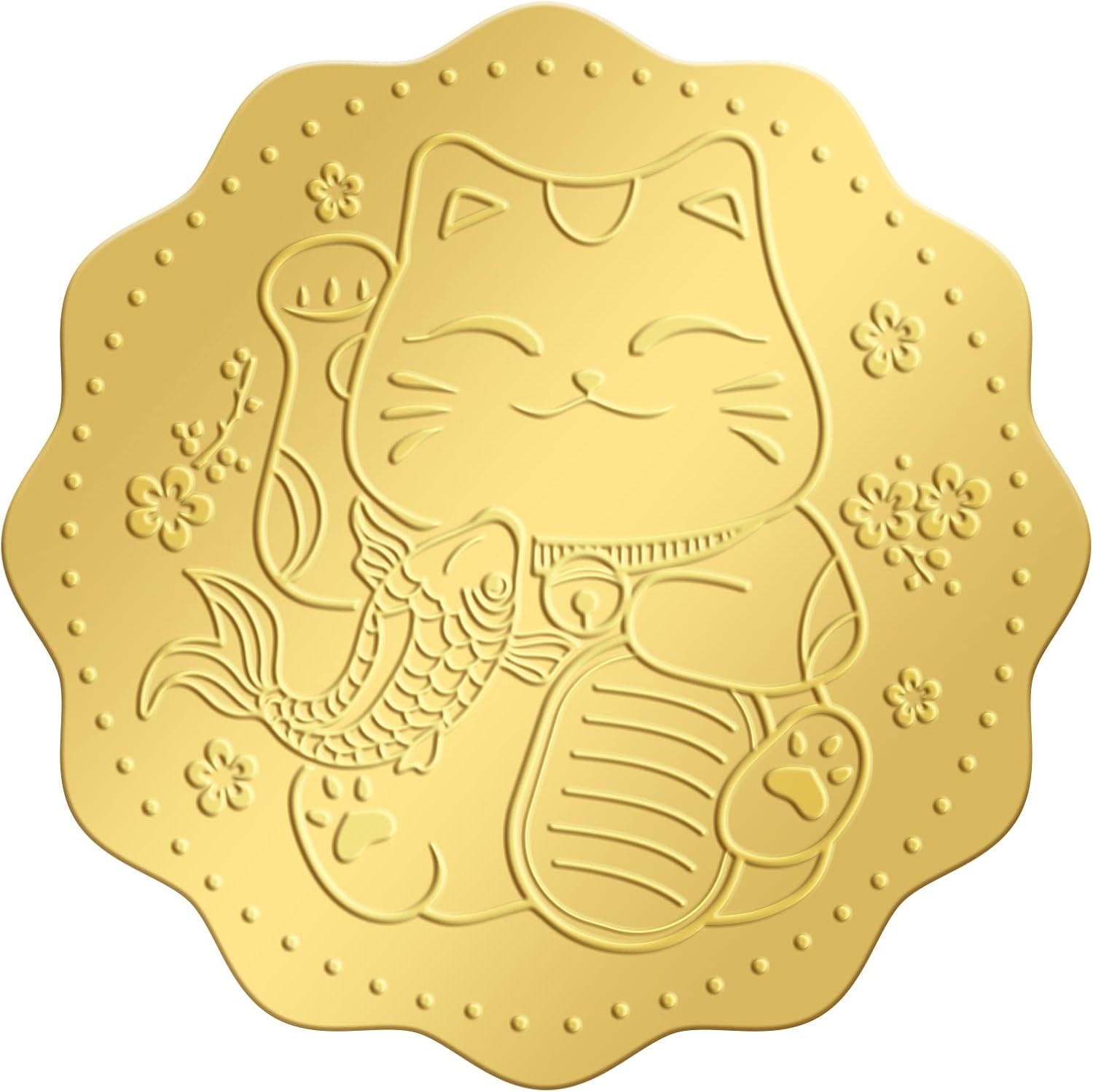 2" Gold Foil Sticker Lucky Cat 100pcs Certificate Seals Gold Embossed ...