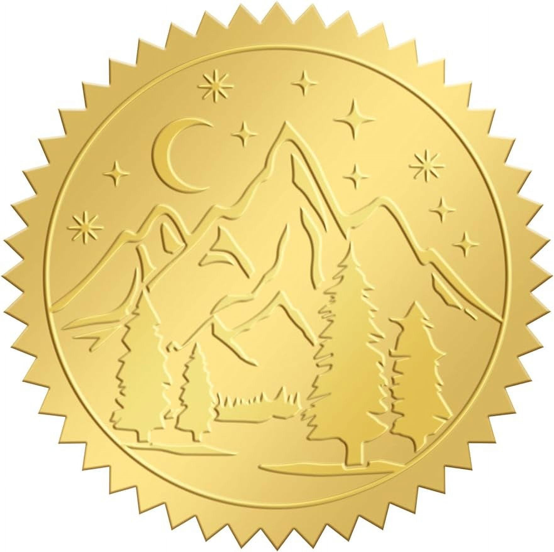 2" Gold Foil Sticker Mountain 100pcs Certificate Seals Gold Embossed ...