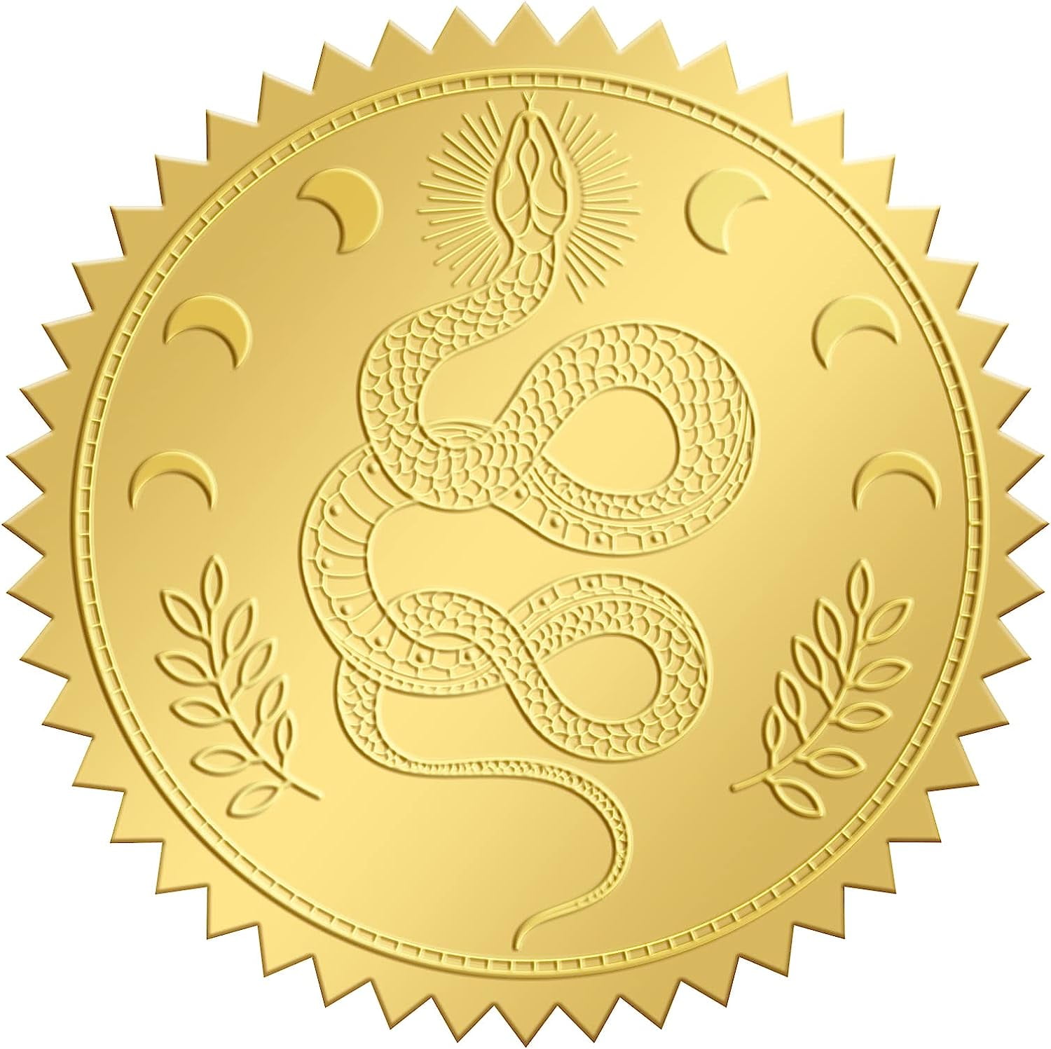 2" Gold Foil Sticker Snake 100pcs Certificate Seals Gold Embossed Round Embossed Foil Seal ...