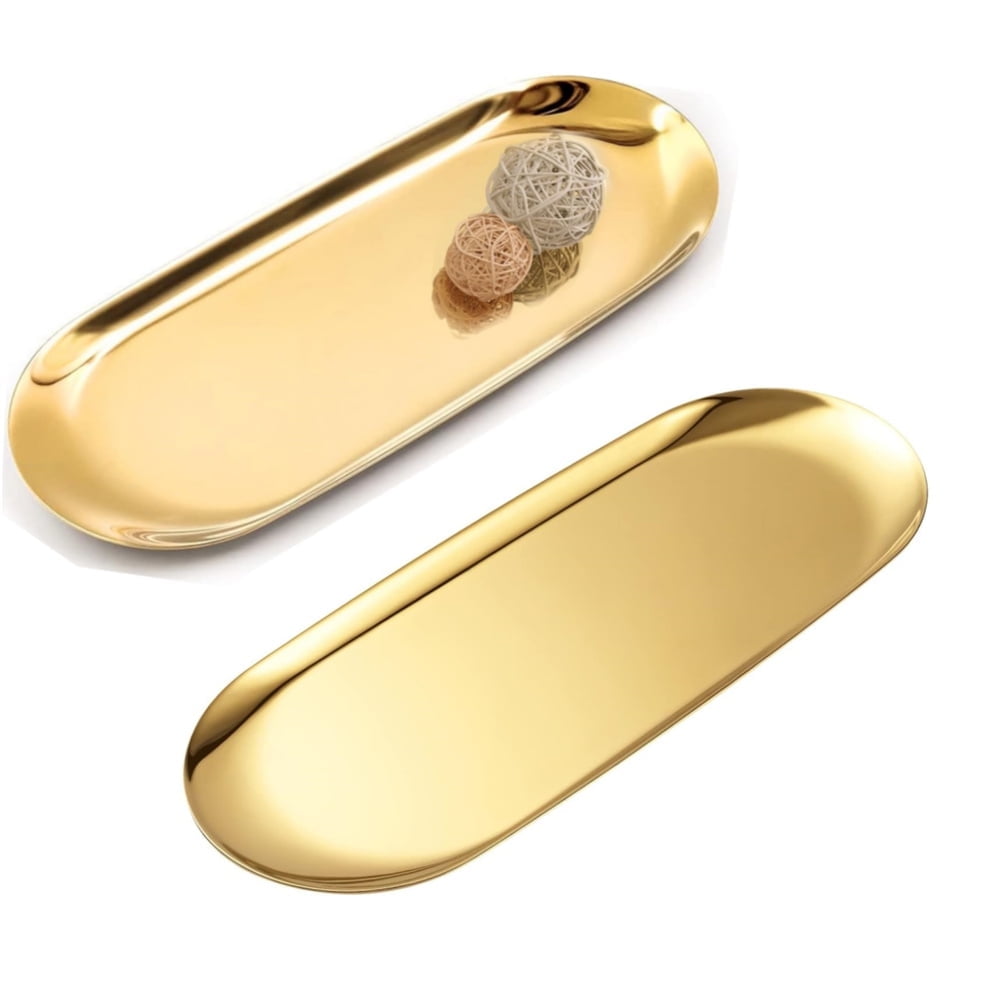 2 Gold Trinket Storage Trays,Stainless Steel Decorative Tray,Dresser ...