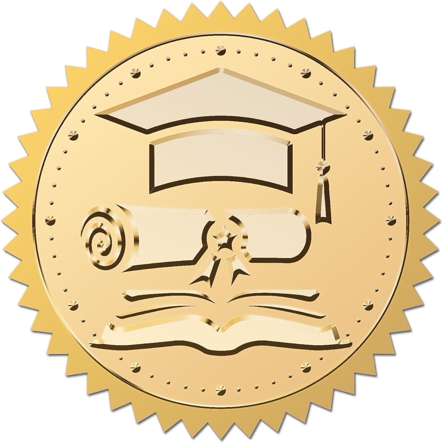 2" Graduation Cap Gold Certificate Seals Golden Foil Embossed Stickers ...