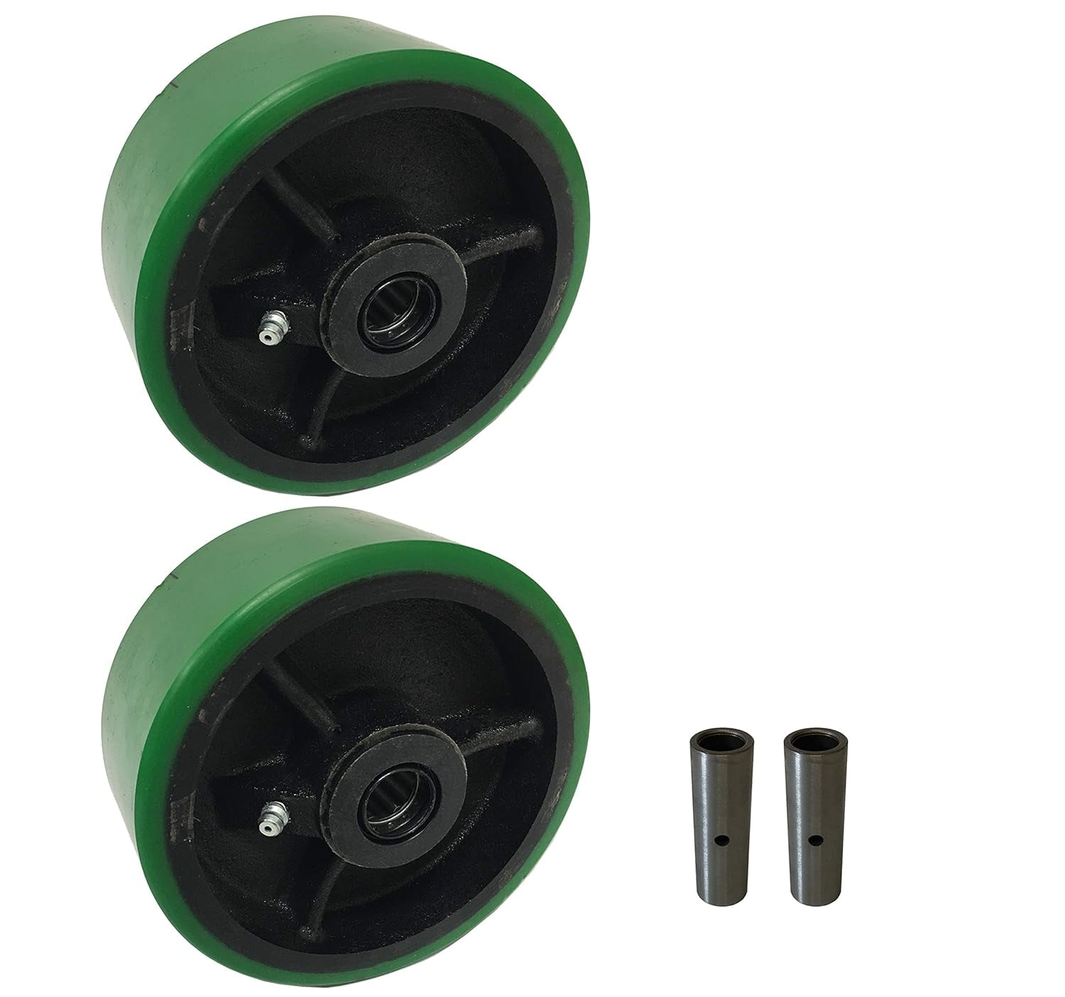 2 Green Polyurethane on Cast Iron 5" Wheel Set with with Bearing ...