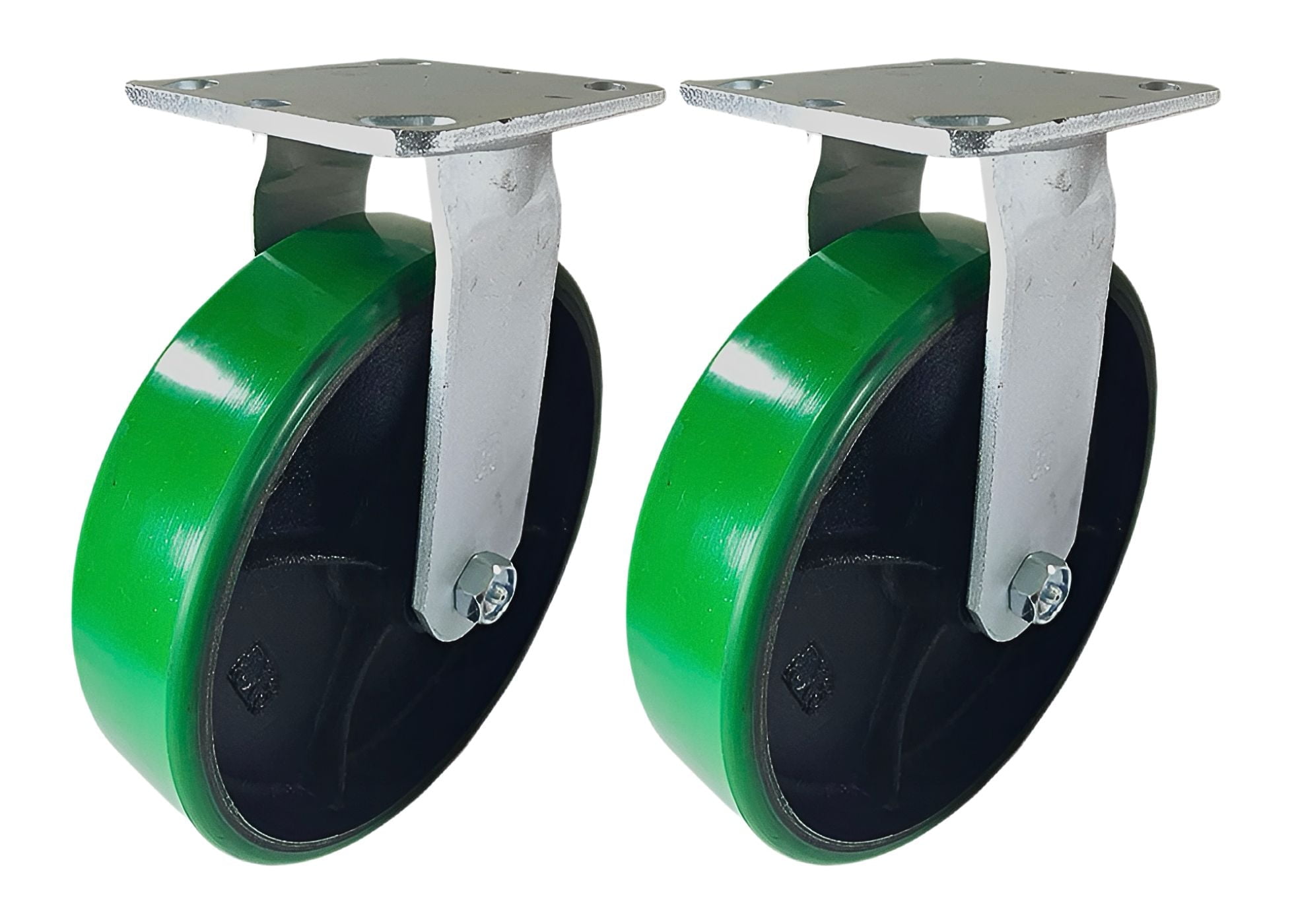 2 Green Polyurethane on Cast Iron 8" Heavy Duty Caster Set - Rigid ...