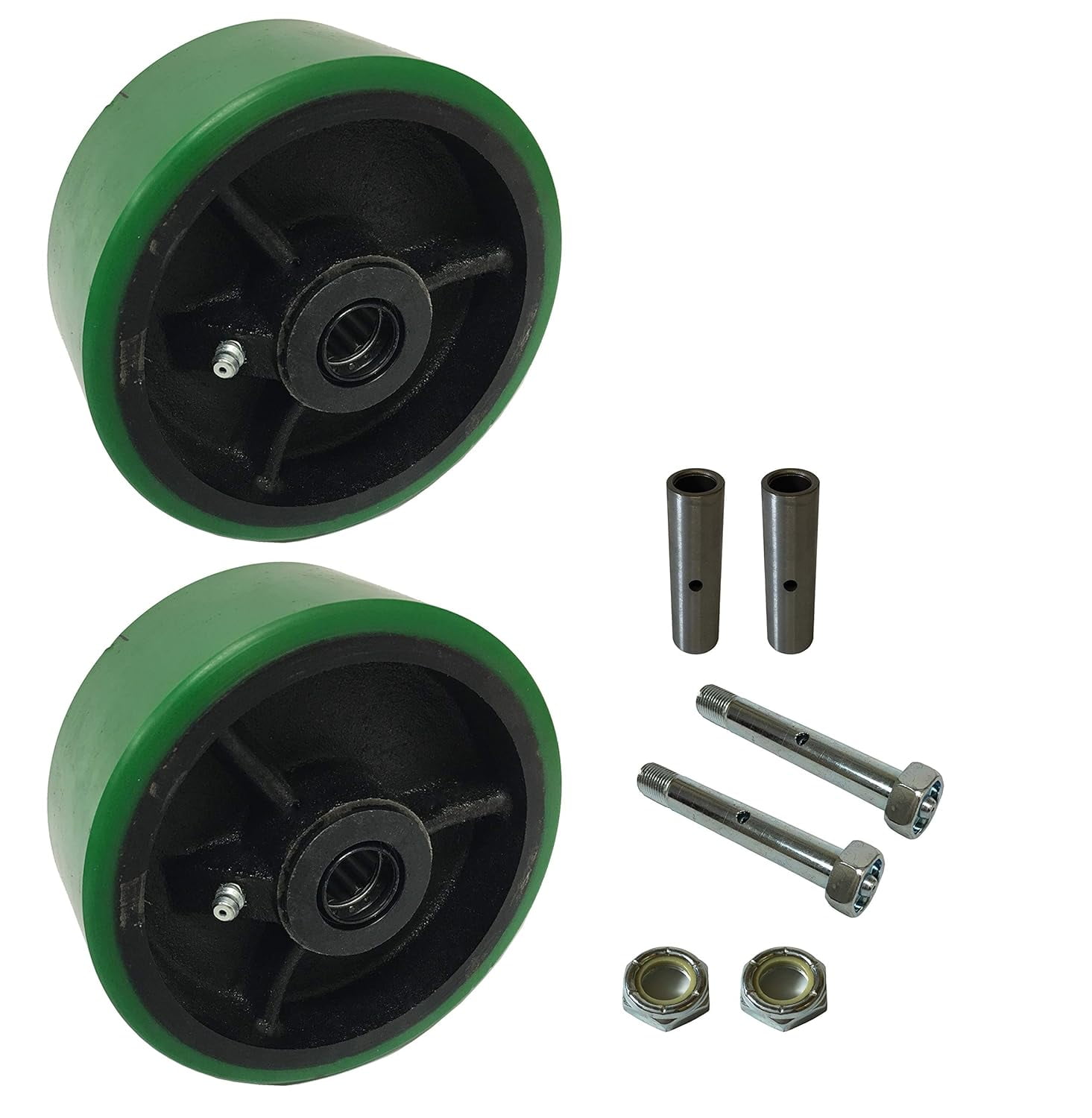2 Green Polyurethane on Cast Iron 8" Wheel Set with with Bearing ...