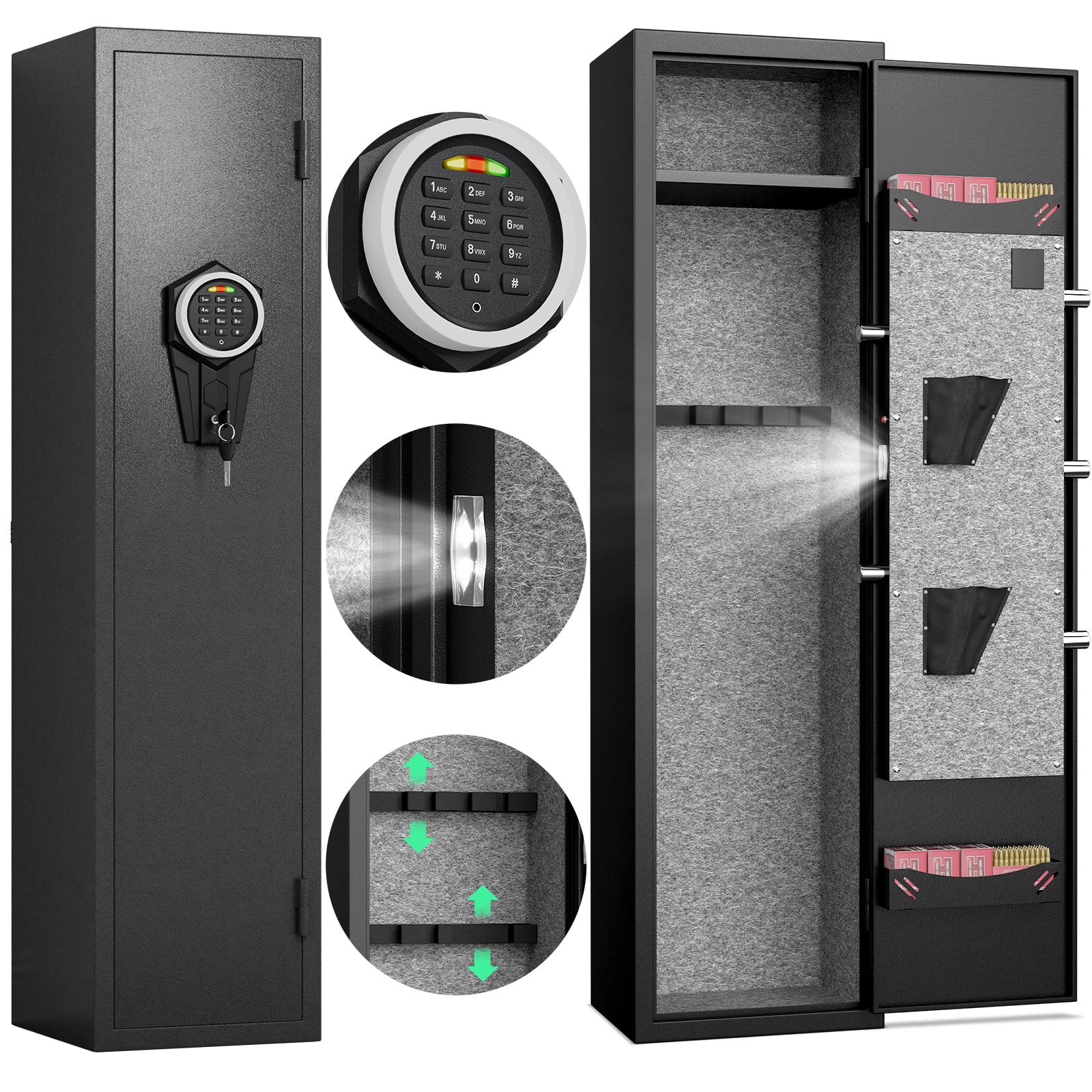 2 Gun Safe, Gun Safe for Long Guns and Pistols with Digital Keypad and ...