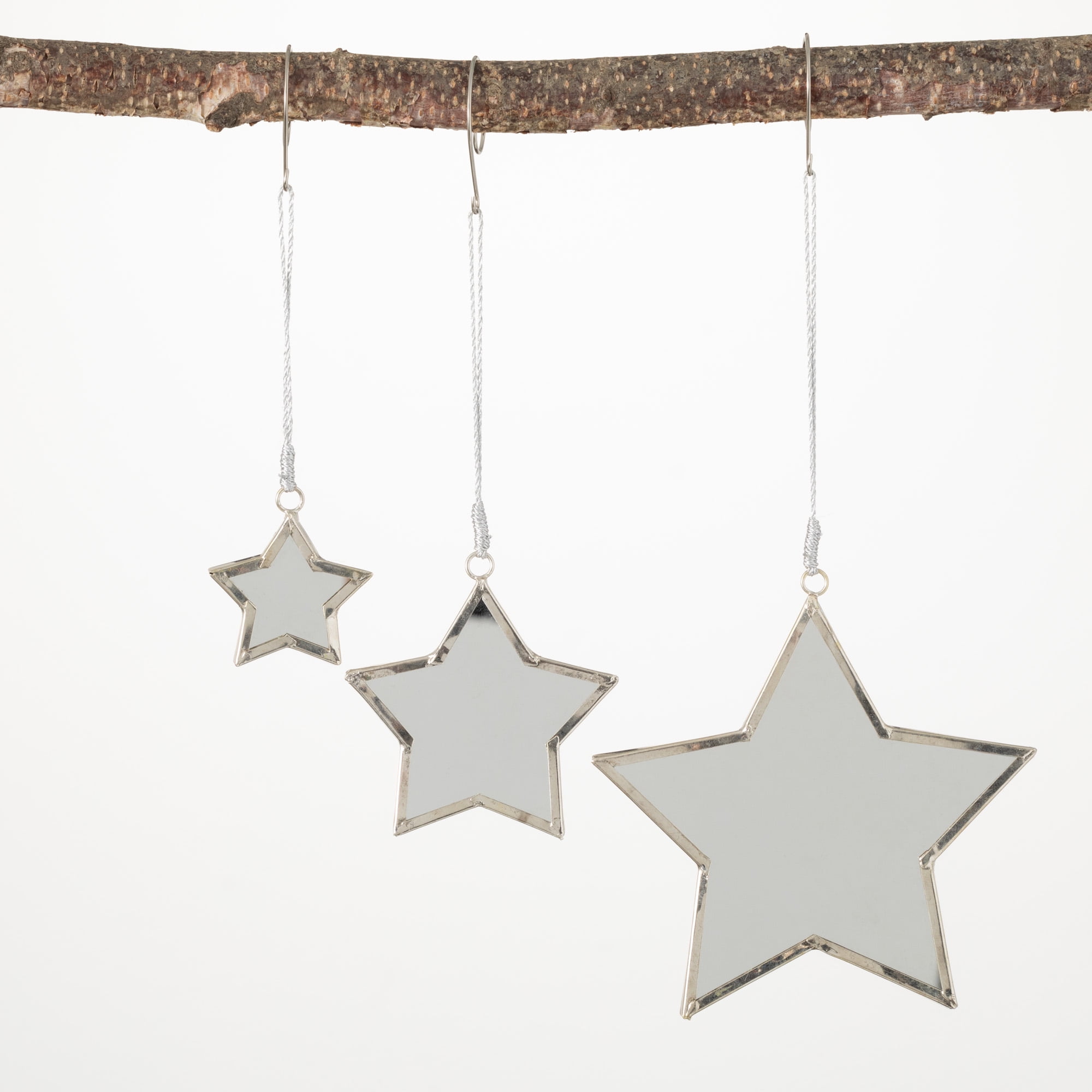 Sullivans Mirrored Star Christmas Ornaments Set of 3 Glass Tree ...