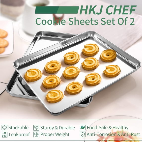 2, HKJ Chef Cookie Sheets 2 Pieces & Stainless Steel Baking Pans ...