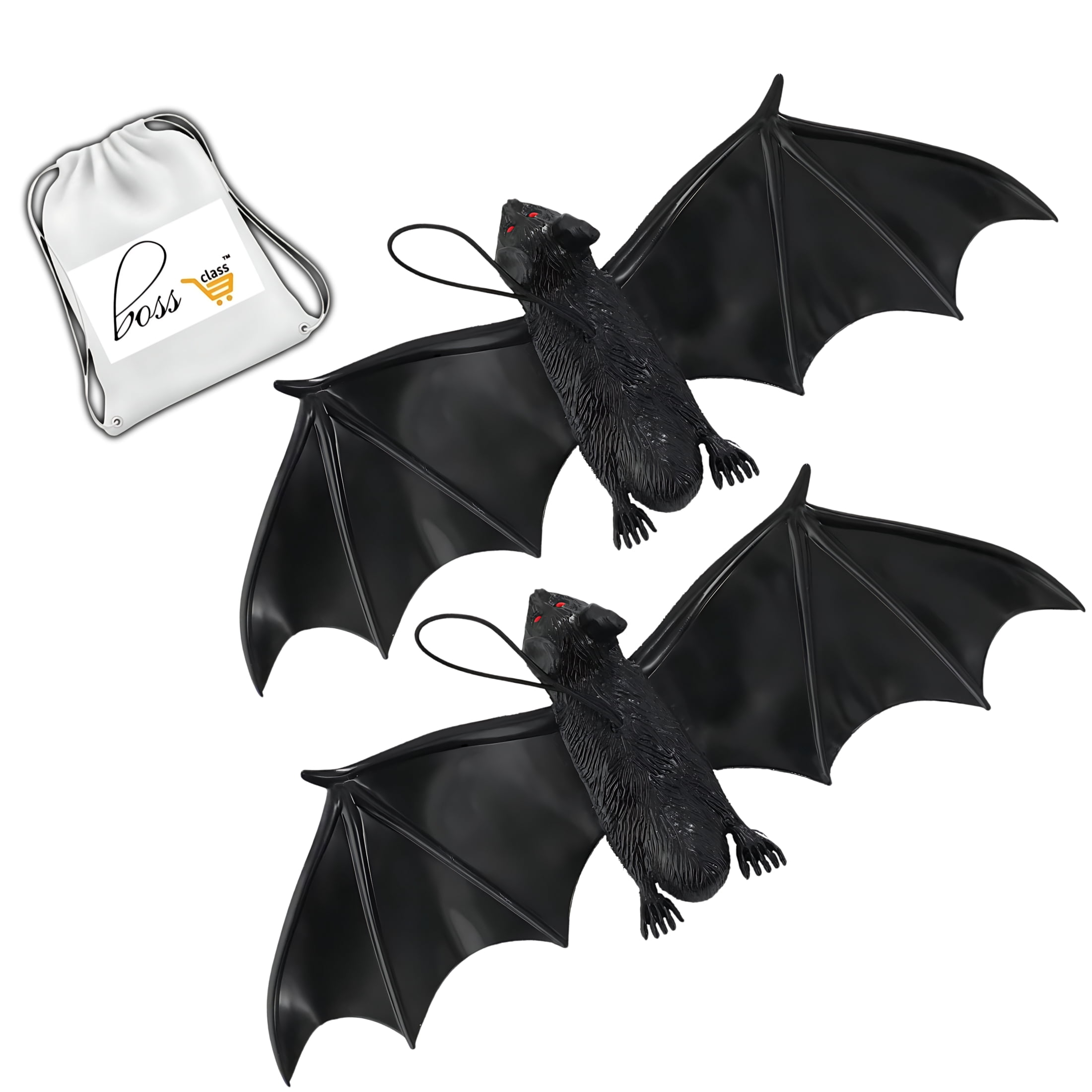 (2) Halloween Hanging Black Bats Decoration, 11-Inch Realistic Spooky ...