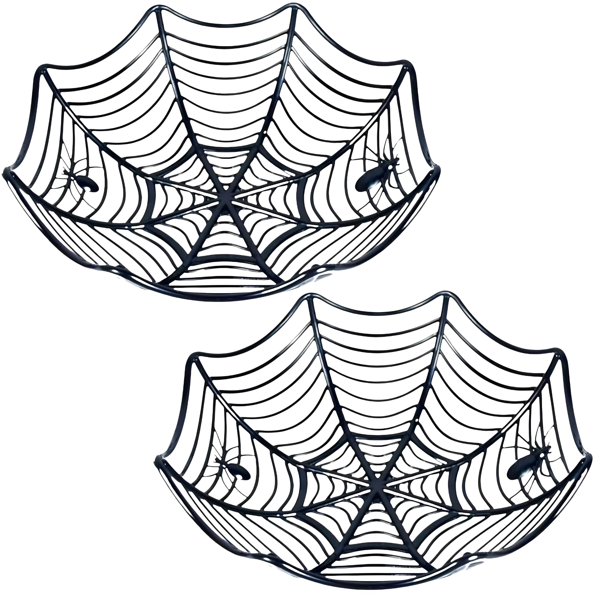 (2) Halloween Spider Web Candy Bowl, 10.5 in. Black Plastic Serving ...
