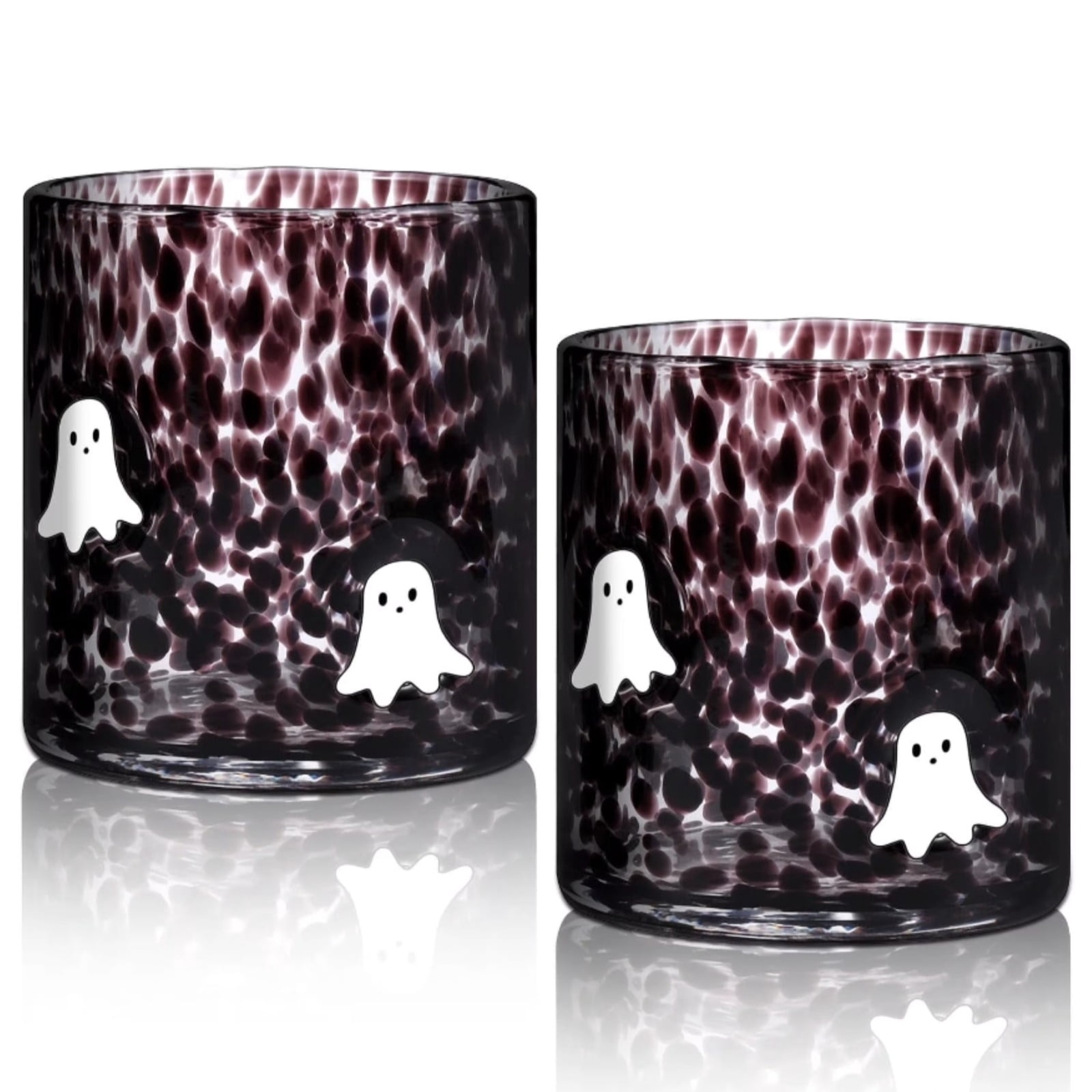 2 Hand Blown 14 Oz Halloween Glass Cups with Charming Spooky Ghost ...