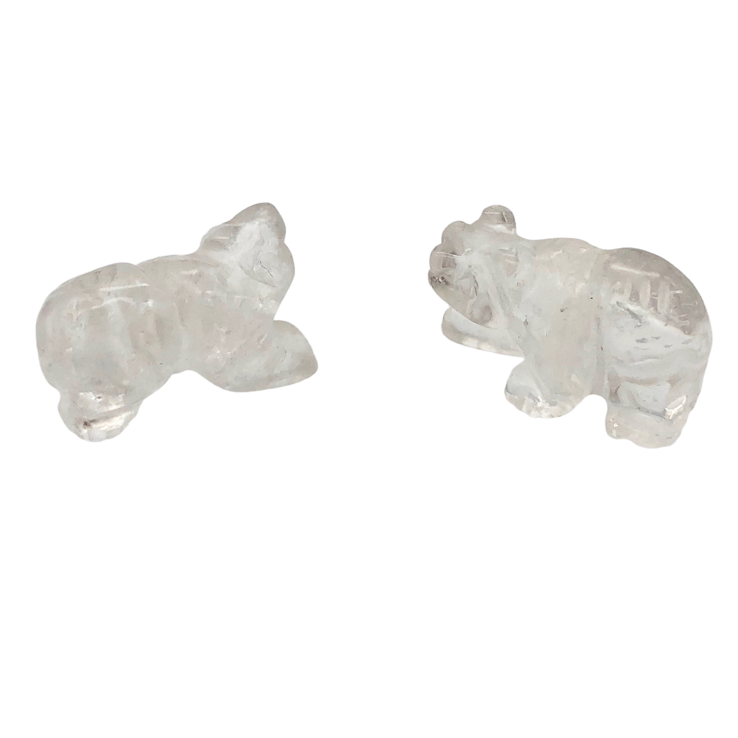 2 Hand Carved Natural Quartz Bear Animal Beads | 20x13x9.5mm | Clear ...