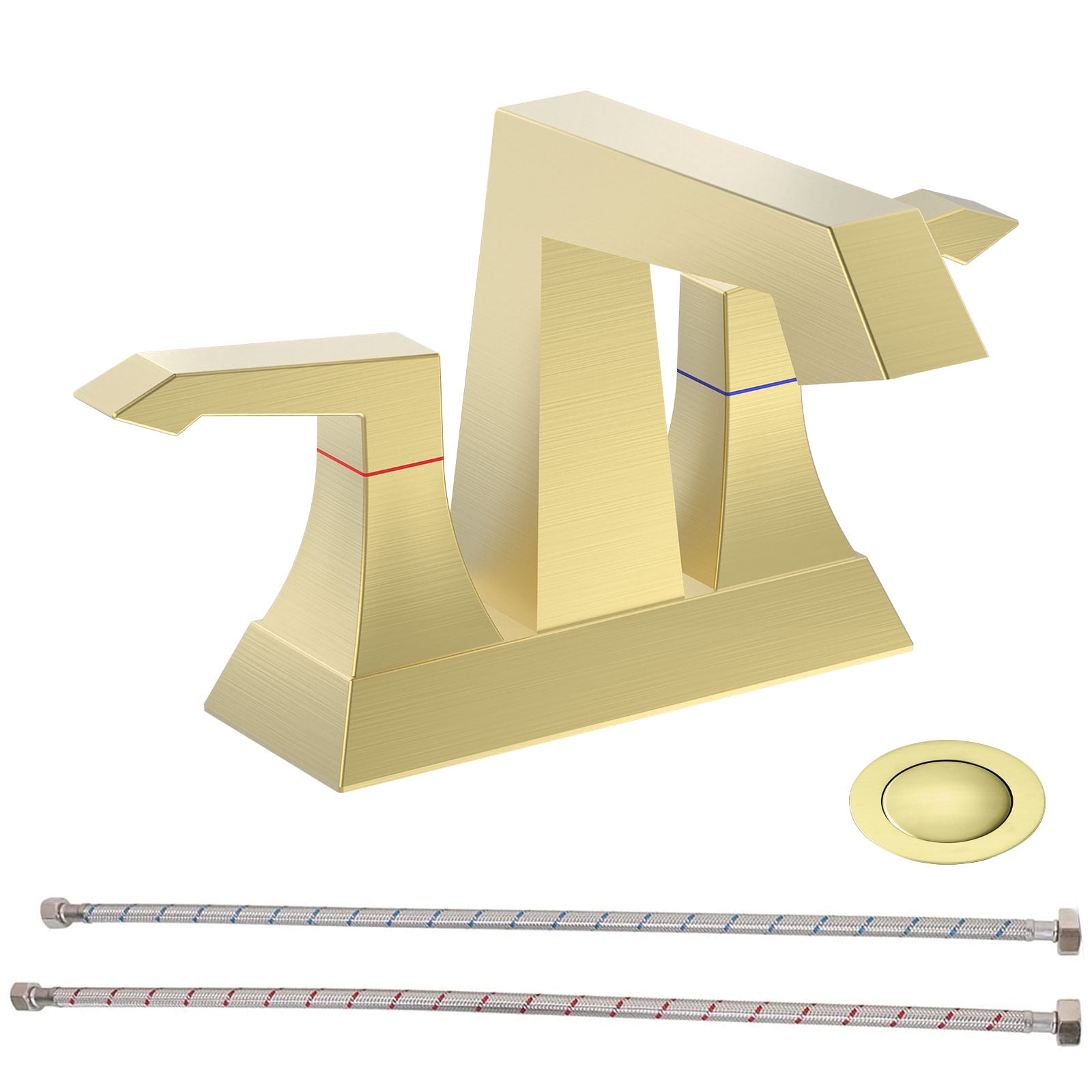 2-Handle Heavy Duty Bathroom Faucet with Drain and Supply Kits, Modern ...