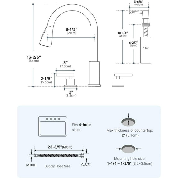 2 Handle Kitchen Faucet, 3 Hole Kitchen Sink Faucet with Soap Dispenser ...