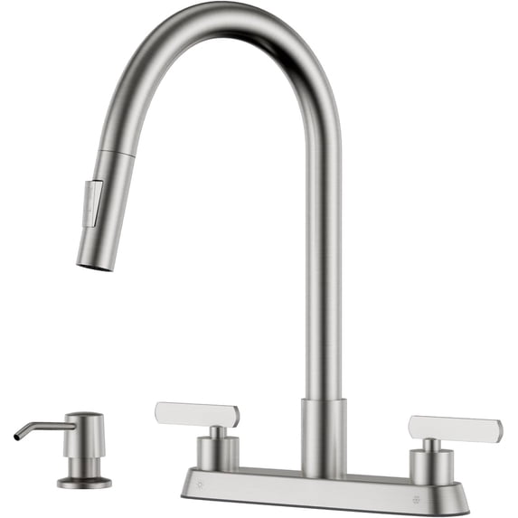 2 Handle Kitchen Faucet with Soap Dispenser, 3 or 4 Hole Kithcen Faucets with Pull Down Sprayer ...