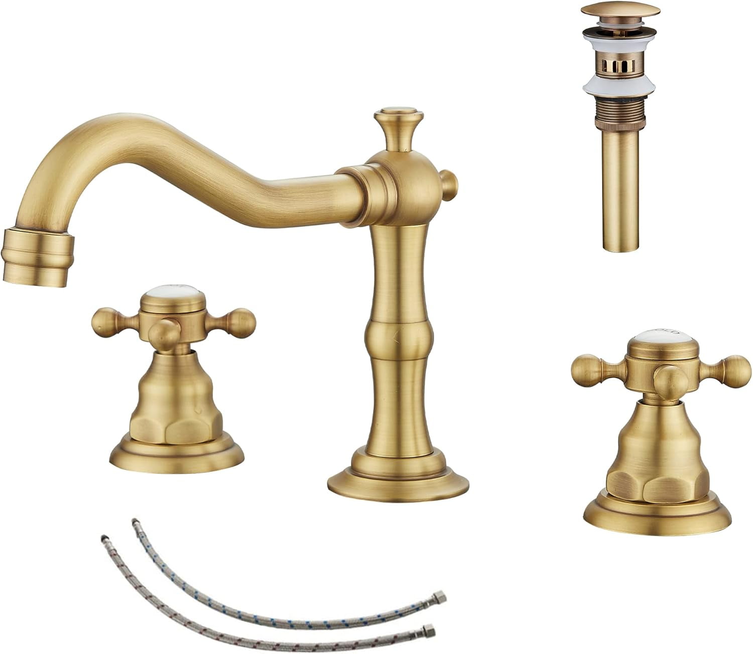 2 Handles 3 Holes Faucet Widespread Bathroom Sink Faucet Antique Brass ...