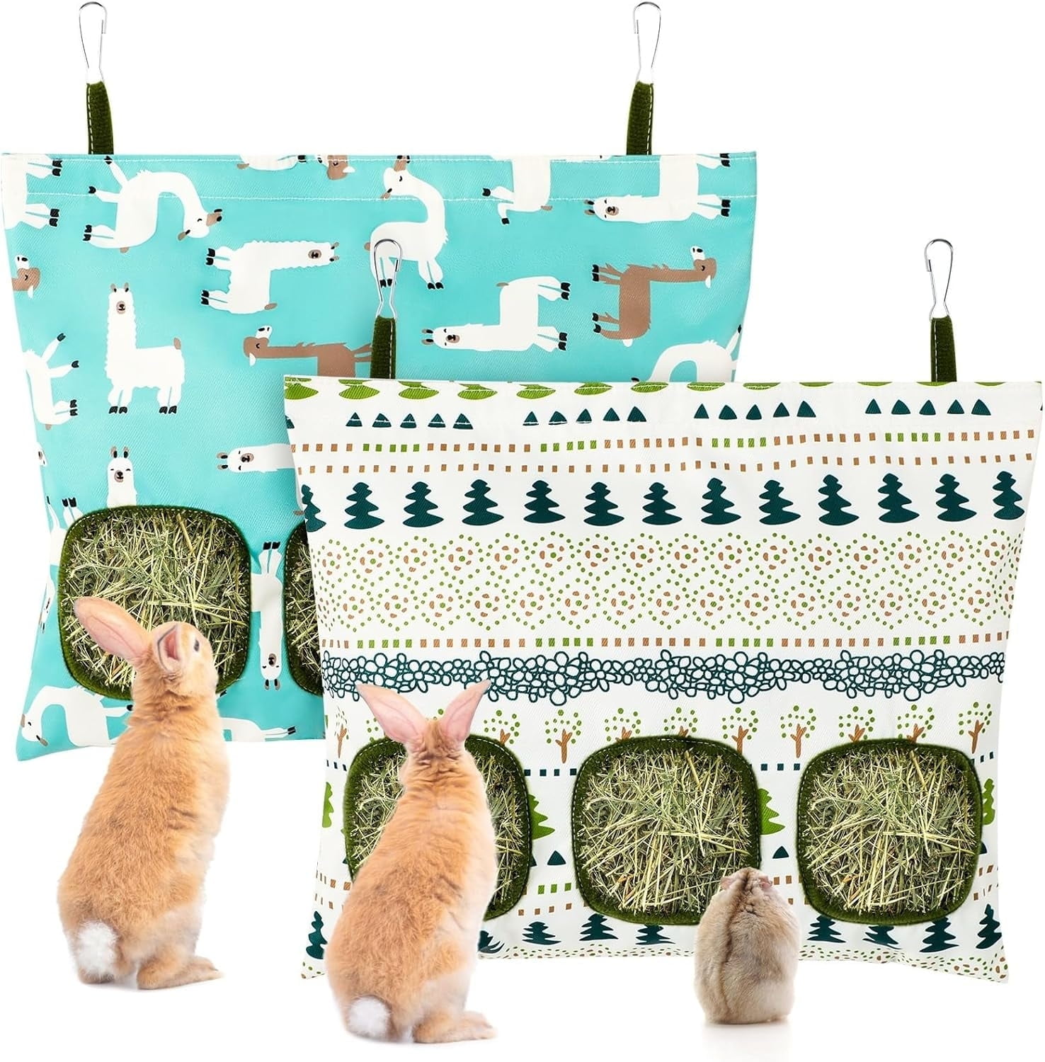 2 Hay Bag For Rabbits 3-Hole Hanging Hay Feeder Guinea Pig Hay Bags ...