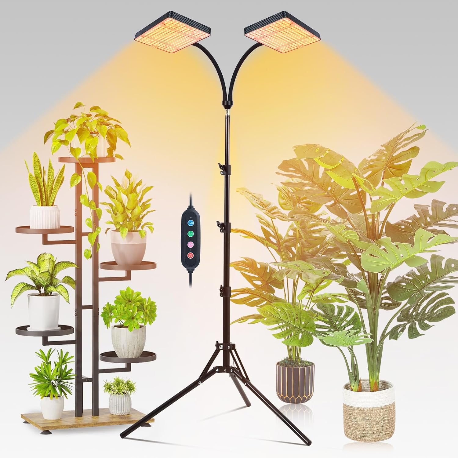 2-Head Grow Light with Stand 50W, FECiDA 2025 Grow Lights for Indoor ...