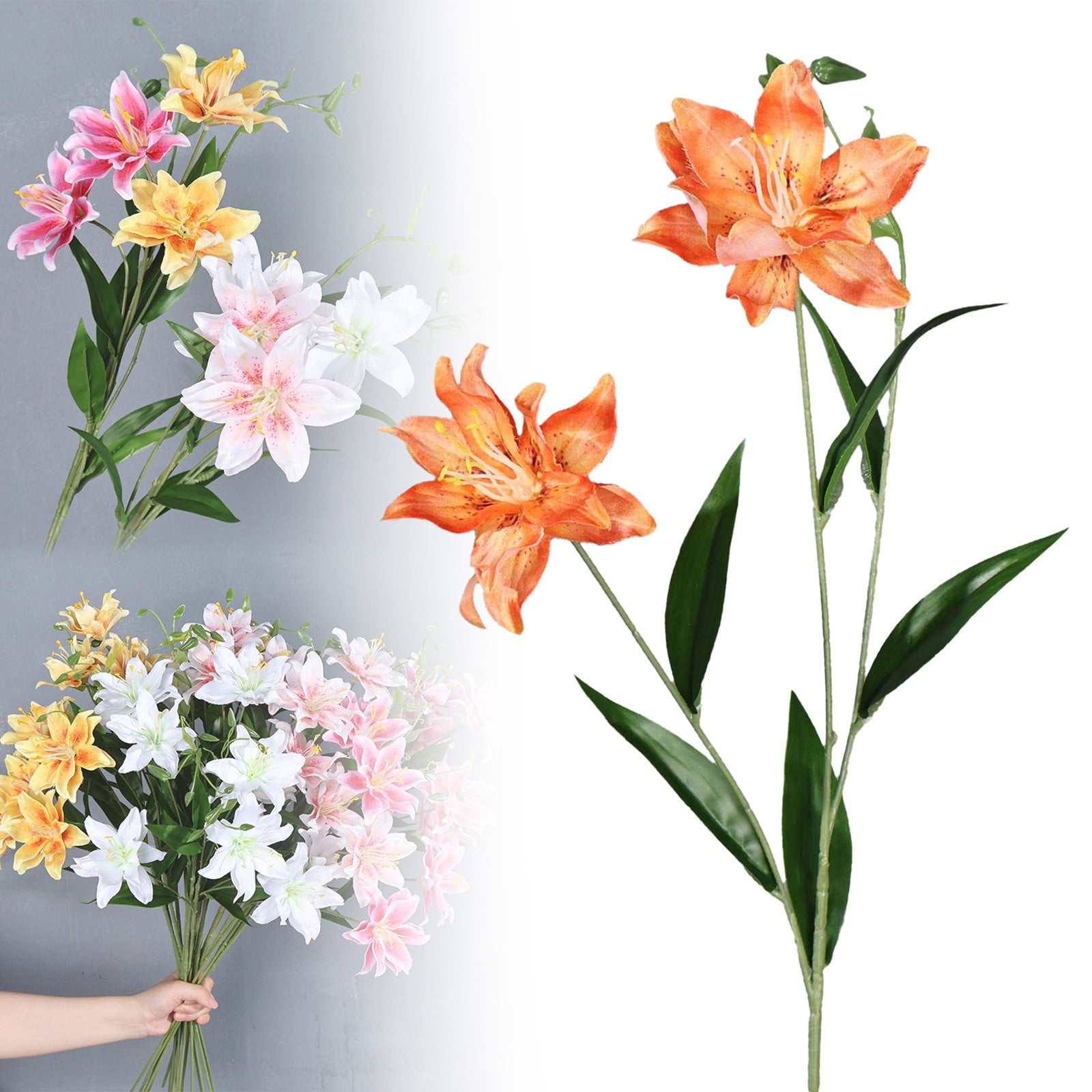 2 Head Lily - Bulk Artificial Flower Bouquet, 30 Inch Long, Blooming ...