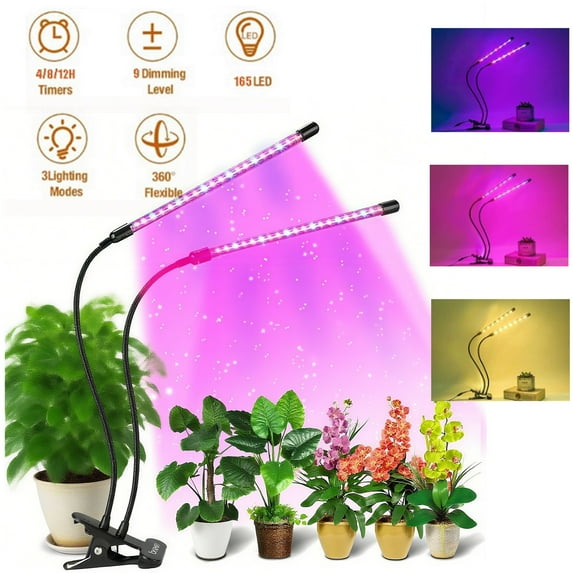 2 Heads LED Grow Light Plant Growing Lamp Full Spectrum for Indoor ...