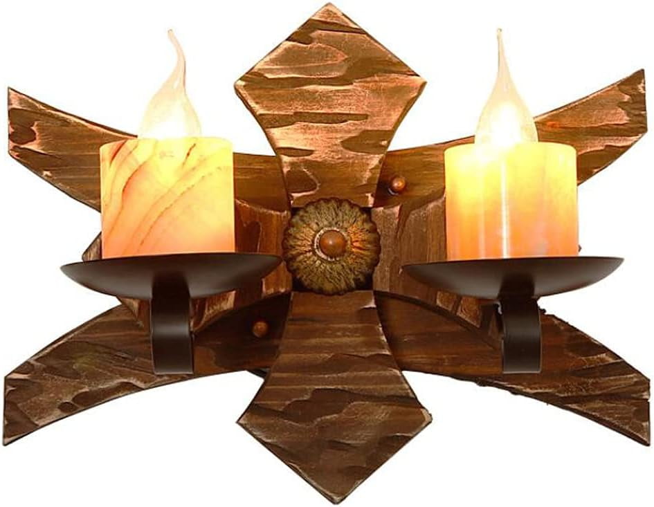 2 Heads Sailing Wood Candlestick Wall Lamp Classical Marble Lampshade ...