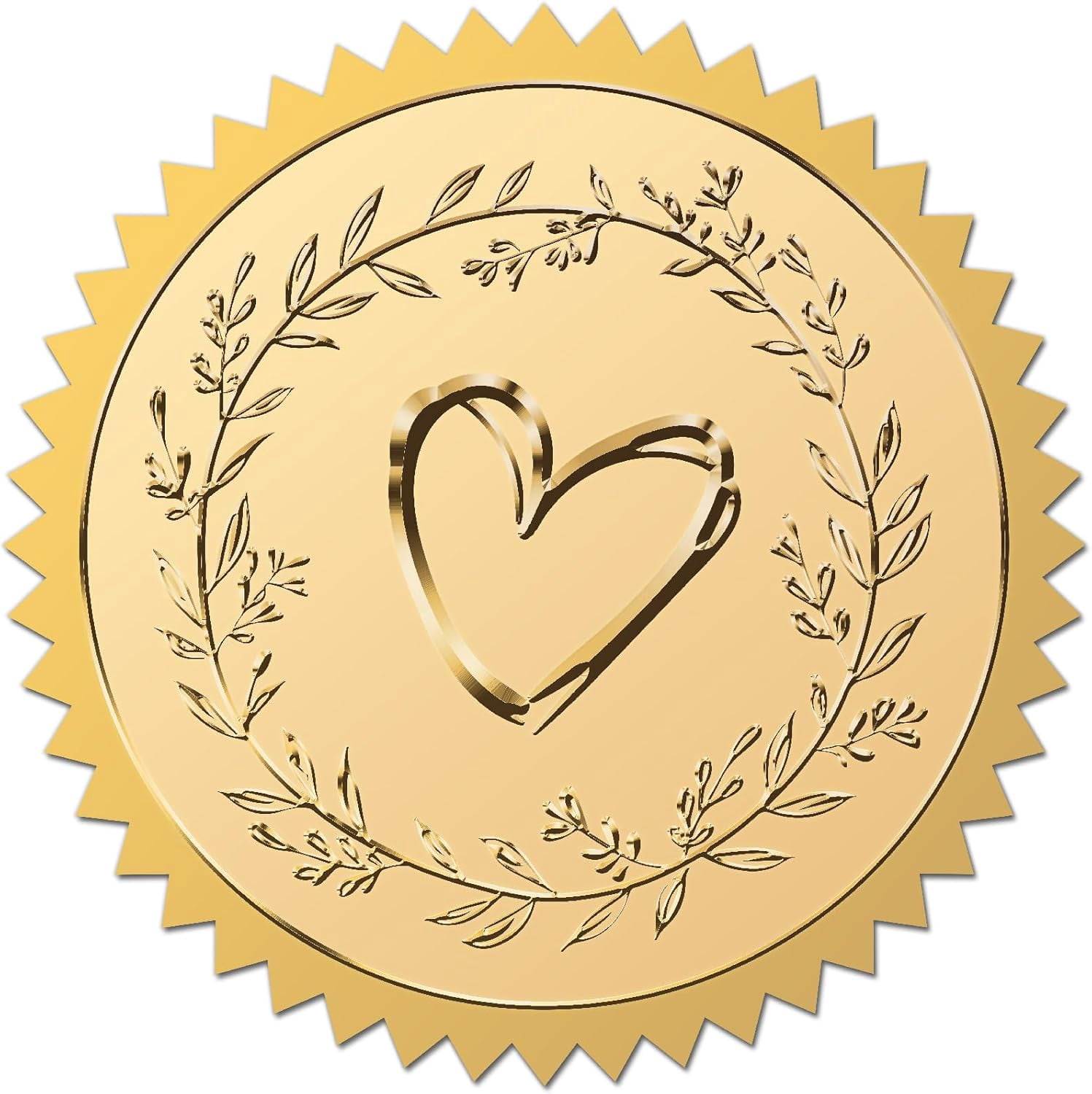 2" Heart Gold Foil Envelopes Stickers Self Adhesive Wreath Golden ...