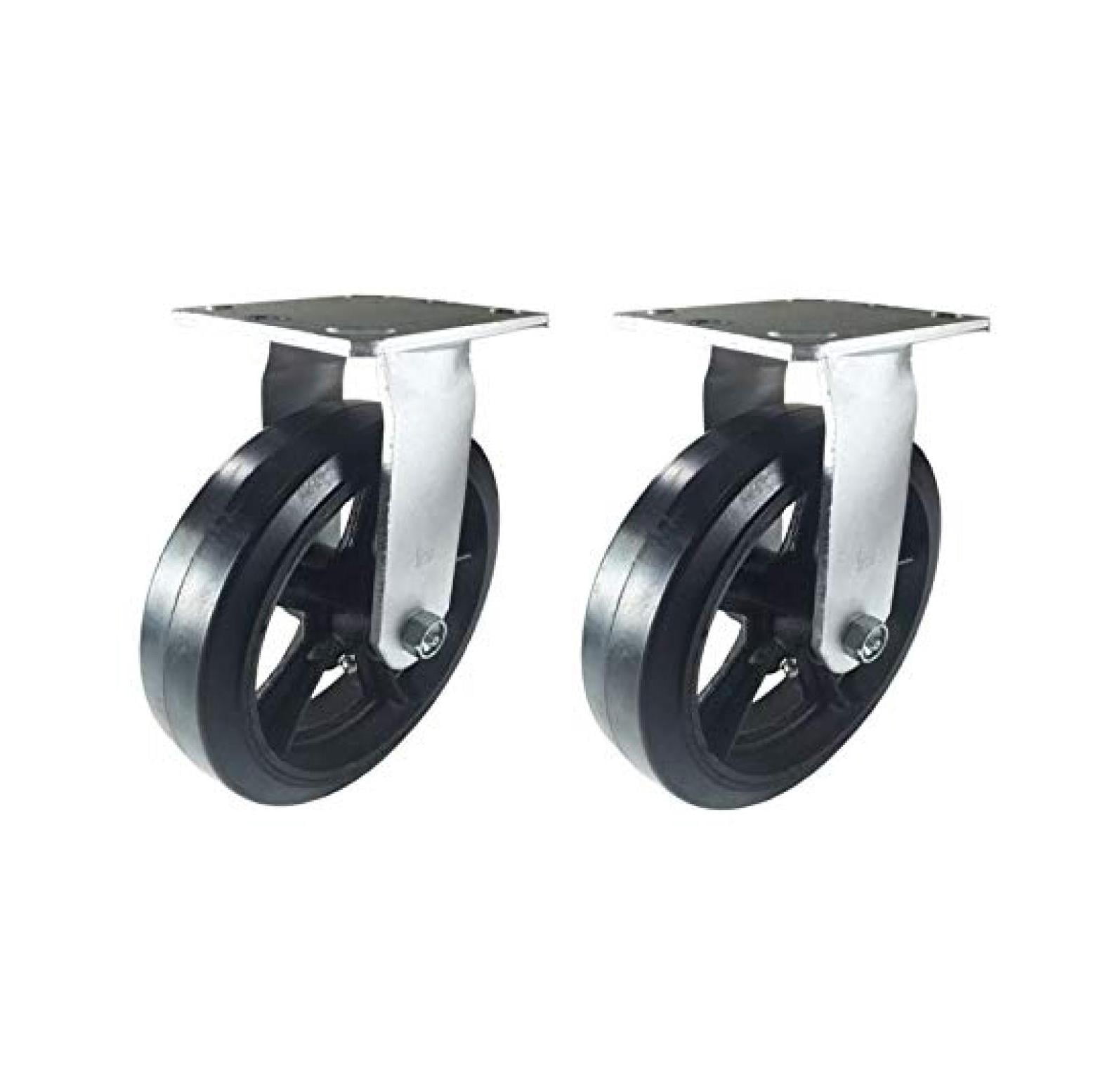 2 Heavy Duty Caster Set 4" 5" 6" 8" Rubber on Cast Iron Rigid Swivel ...