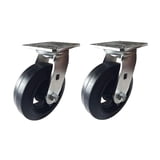 2 Heavy Duty Caster Set 4" 5" 6" 8" Rubber on Cast Iron Wheel Rigid ...