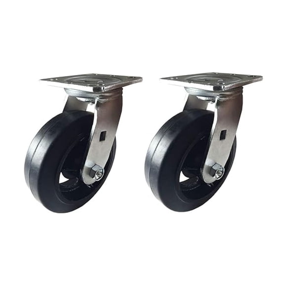2 Heavy Duty Caster Set 4" 5" 6" 8" Rubber on Cast Iron Wheel Rigid ...
