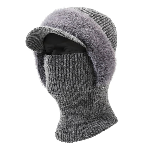 2. Heavy-Duty Trapper Hat with Furry Scarf Combo Thick Knit Windproof ...