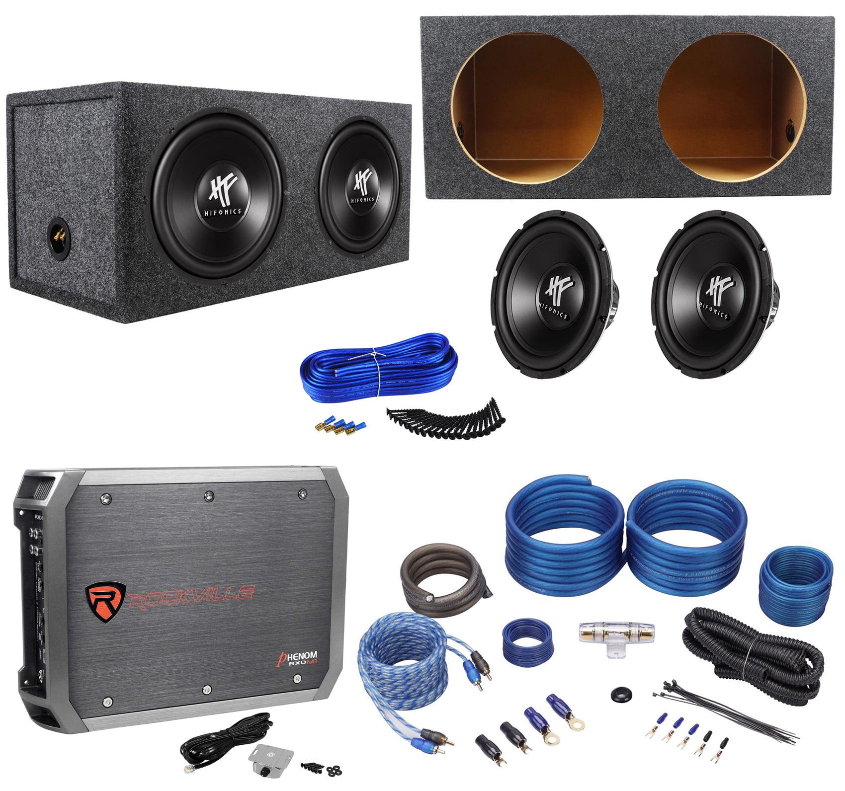 2) Hifonics HFX12D4 12" 1600w Car Subwoofers+Sealed Sub Box+Mono ...