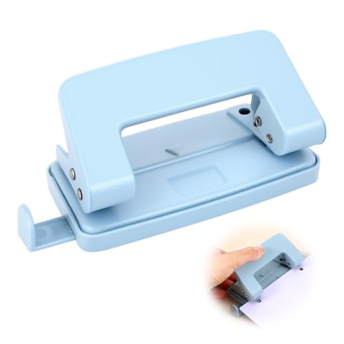 2 Hole Punch, Metal Blue Two Hole Punch for Crafts, 8 Sheet Capacity ...