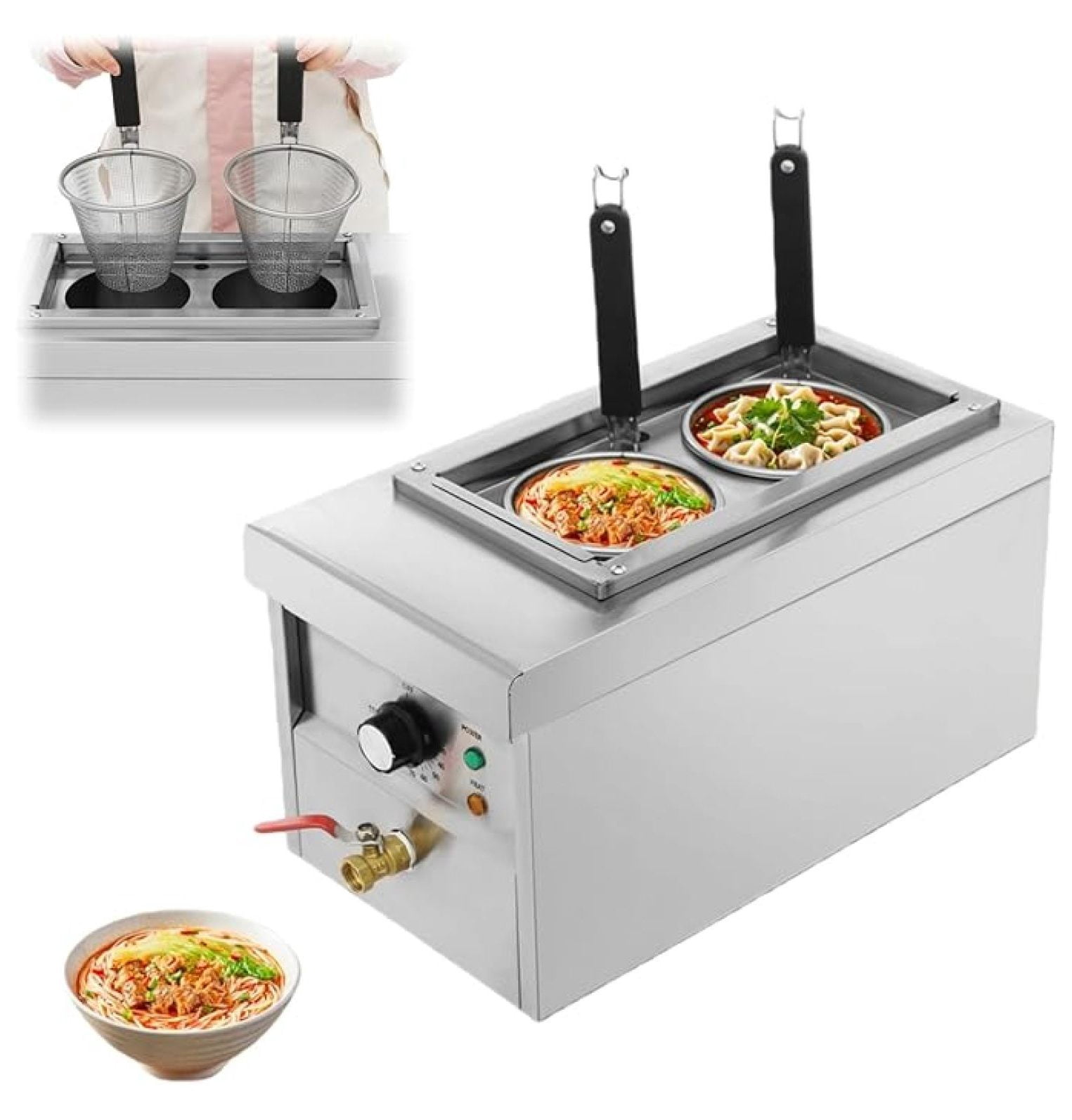 2 Holes Noodle Cooking Machine, Electric Pasta Cooker w/ 2 Independent ...