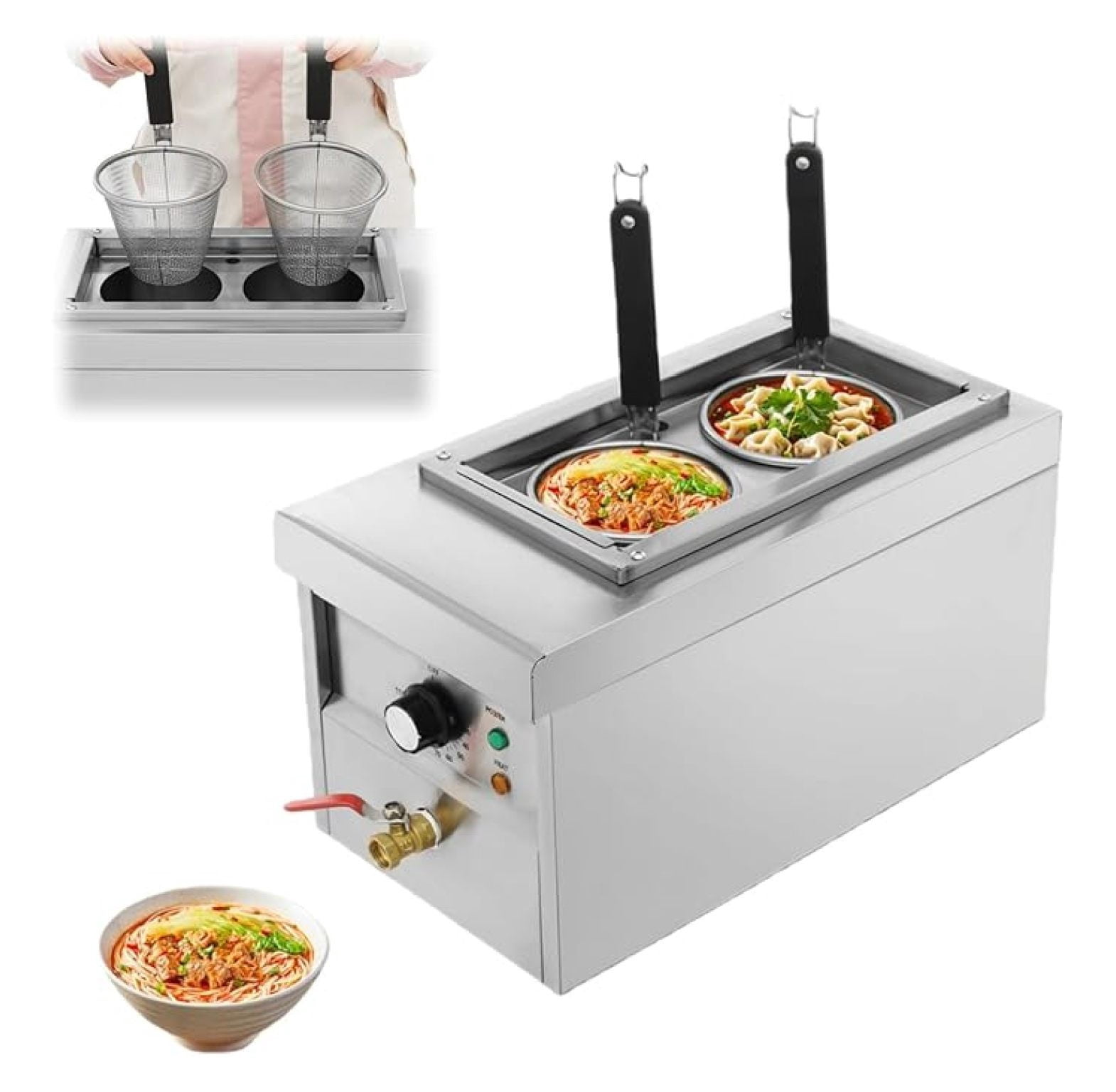 2 Holes Noodle Cooking Machine, Electric Pasta Cooker w/ 2 Independent ...