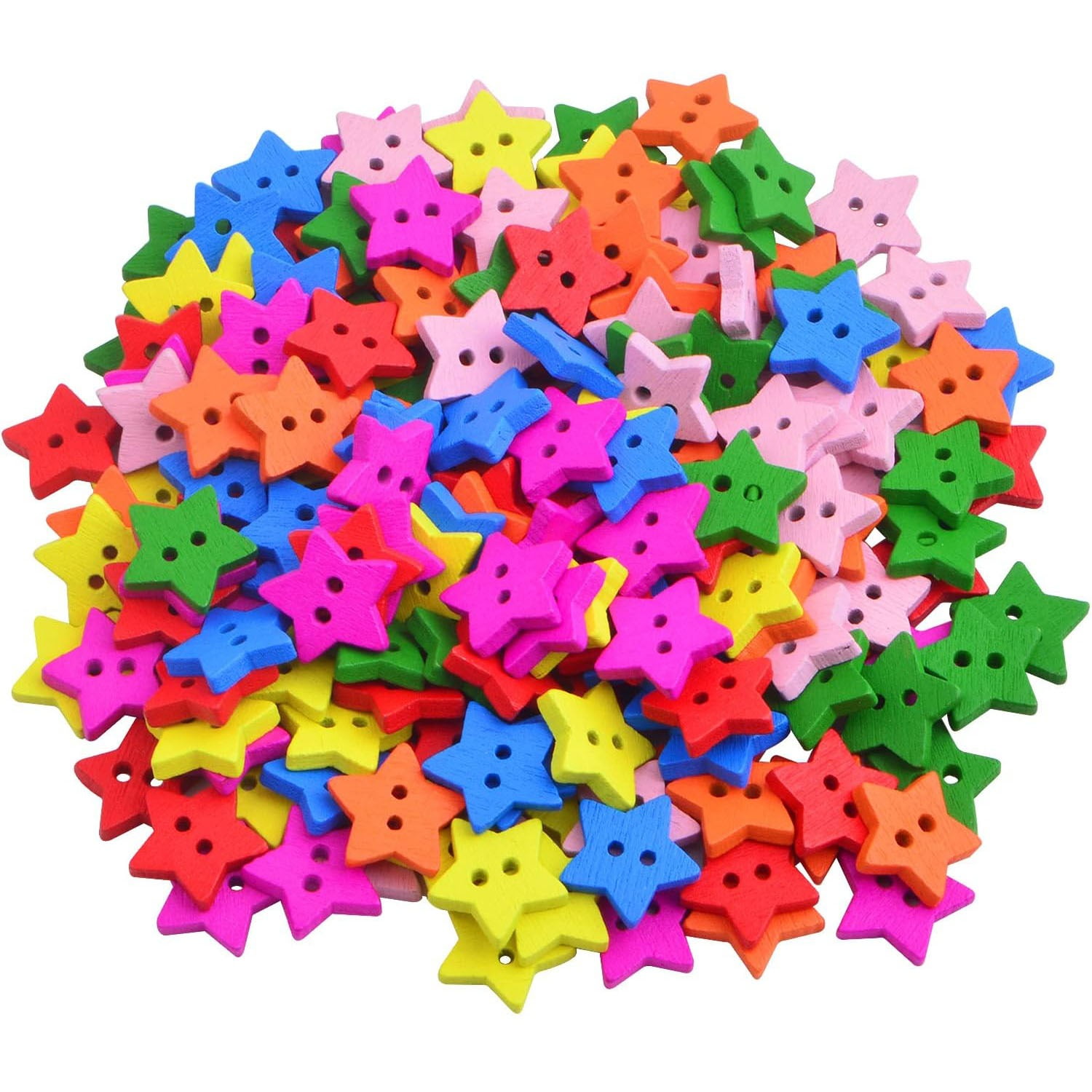 2 Holes Small Star Shape Knitting Wood Rustic Buttons with 200pcs Mixed ...