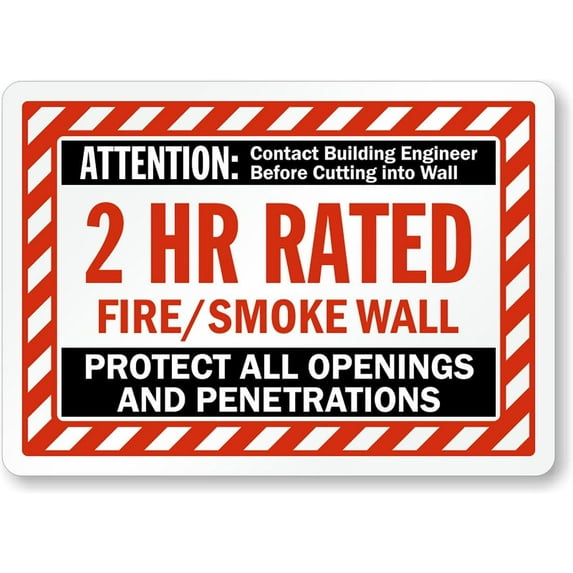 2 Hour Fire Wall Aluminum Weatherproof 8" x 12" Sign p00012 - Walmart.com