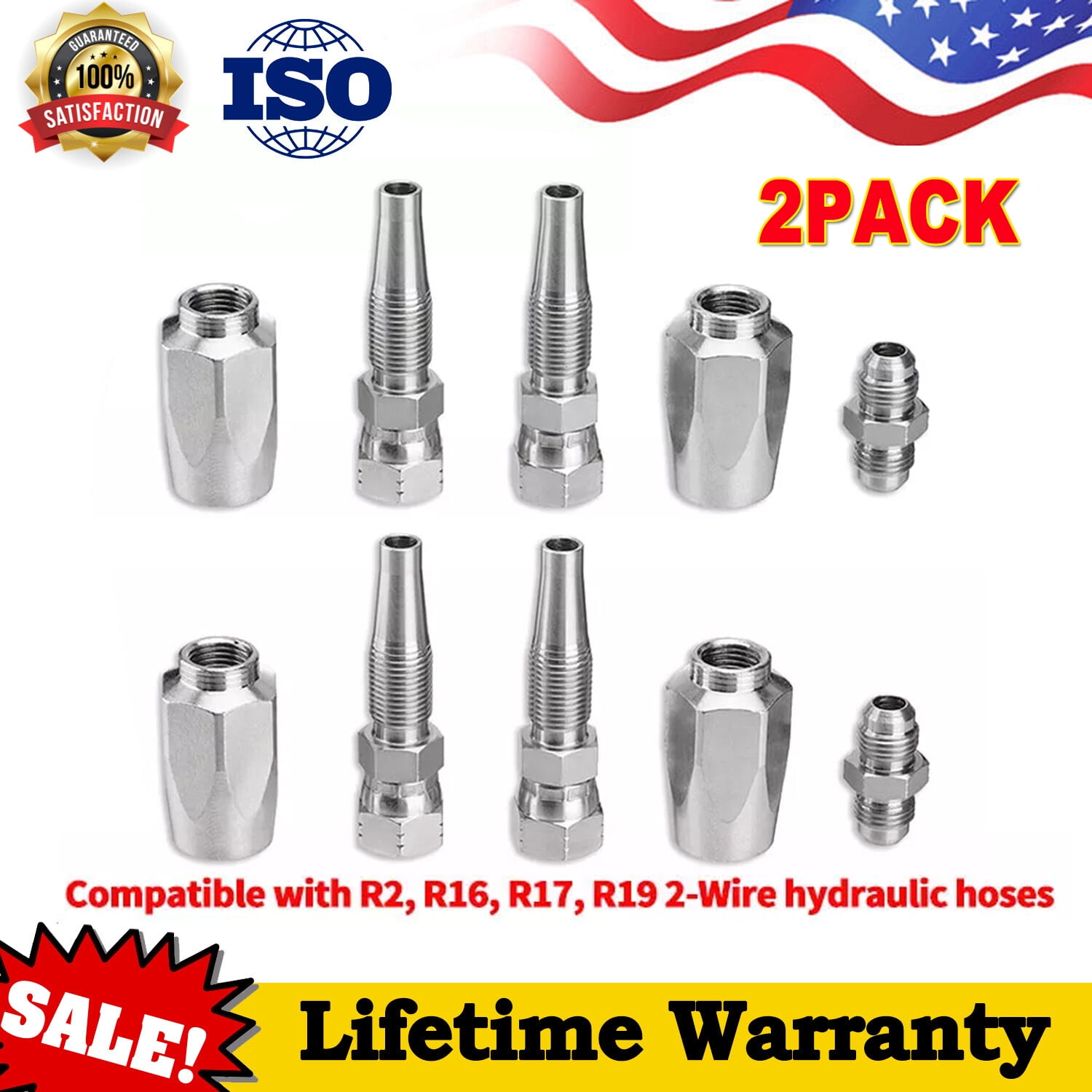 2 Hydraulic Hose Repair Kits - 1/2 ID 2-Wire Hose Reusable Field Repair ...