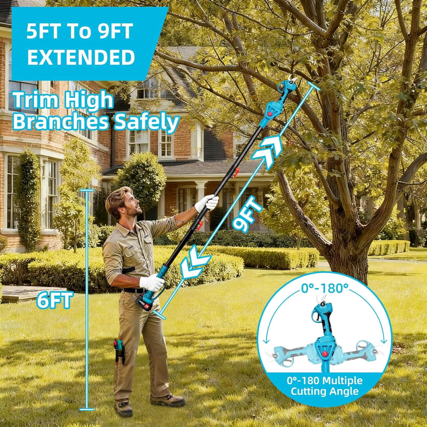 2-IN-1 Brushless Pole Pruning Shear, 2 * 2000mAh Battery, 15ft Reach 1. ...