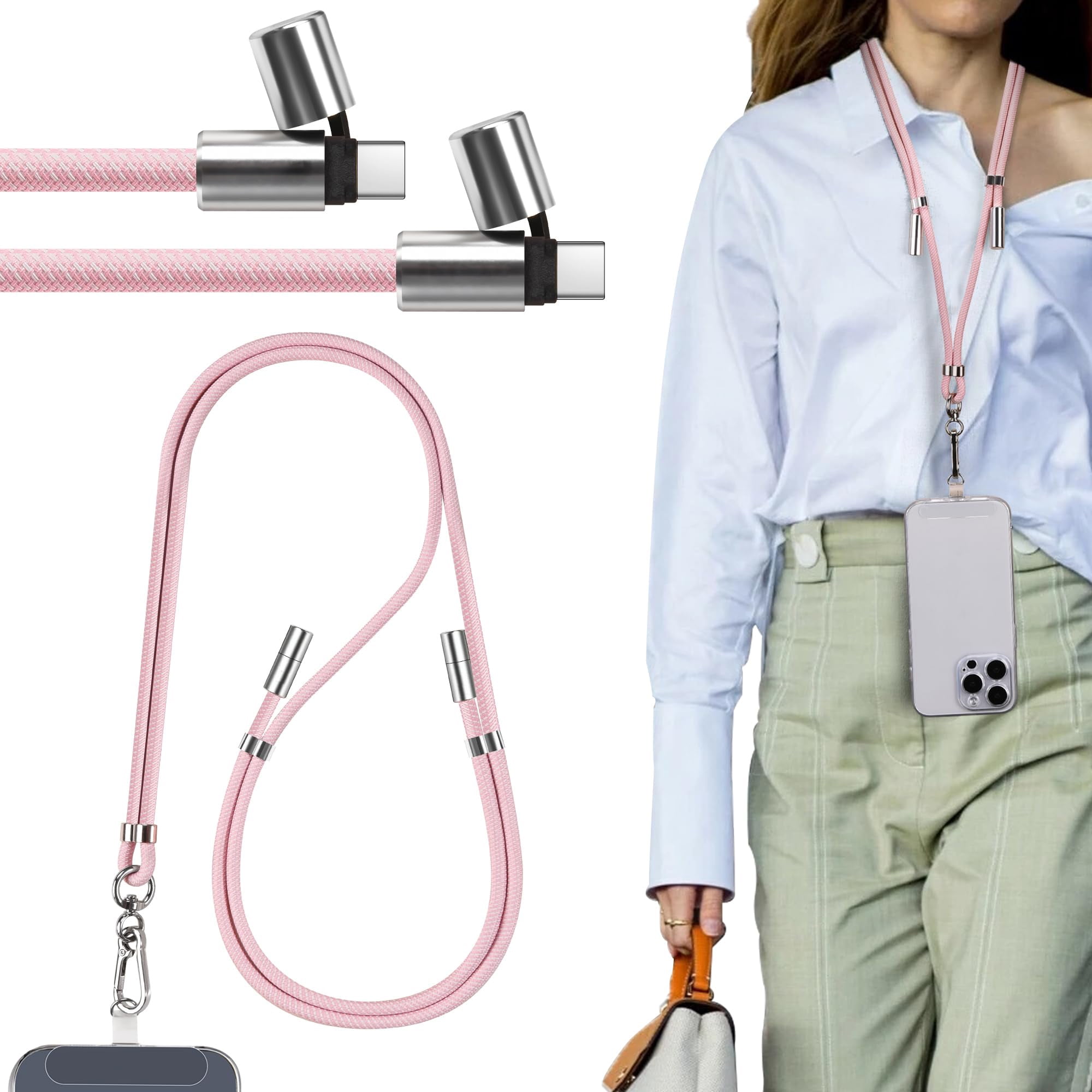 2 IN 1 Charging Lanyard Cellphone Lanyard & USB C to USB C Cable,Fast ...