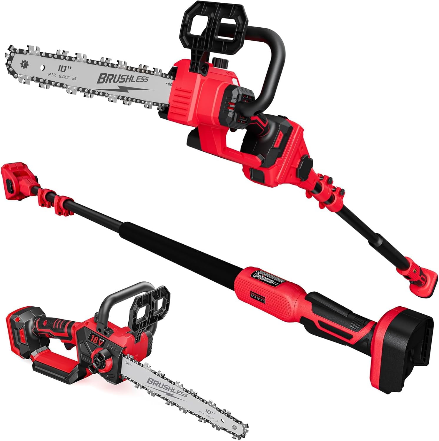 2-IN-1 Cordless 10-Inch Pole Saw And Chainsaw Compatible with Milwaukee ...