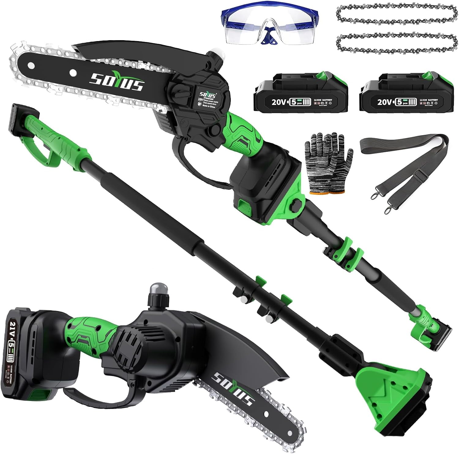 2-IN-1 Cordless Pole & Mini , 21V 6-Inch Pole for Tree Trimming, Oiling ...