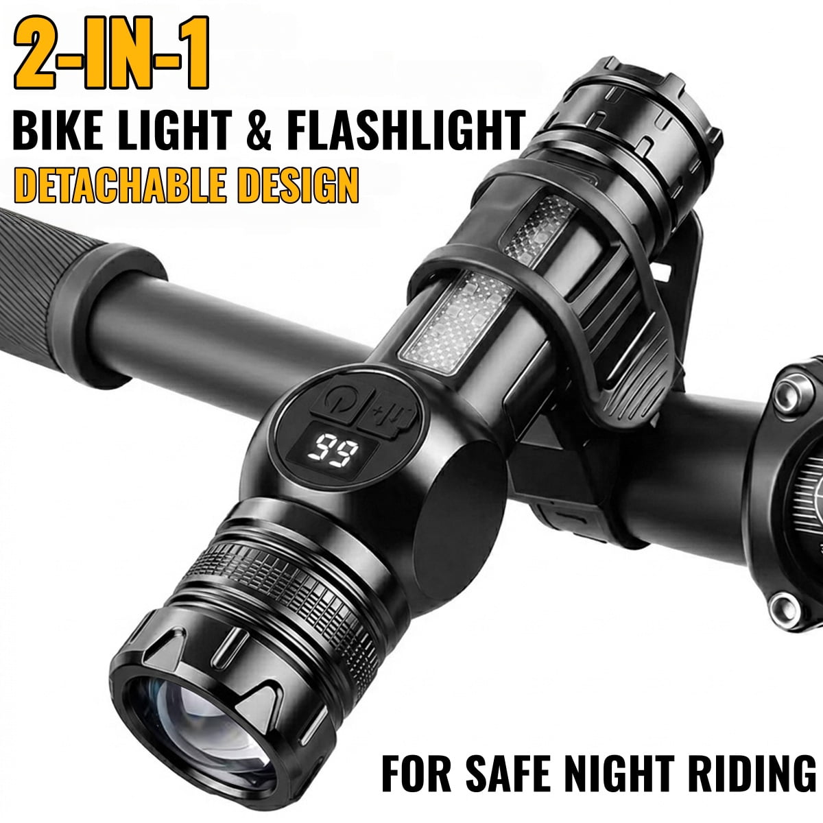 2-IN-1 Flashlight Detachable Bike Light Rechargeable LED Front Clip-On ...