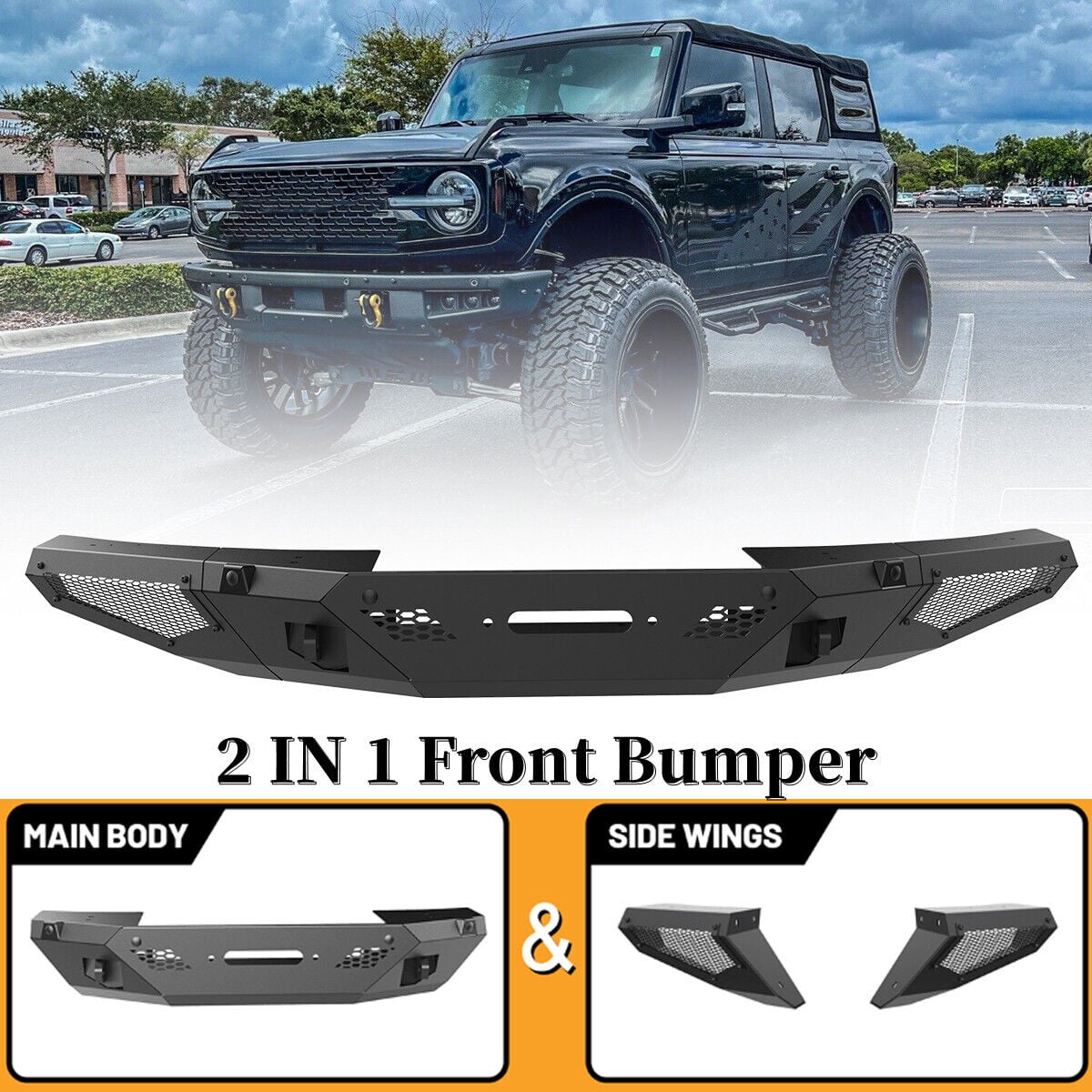 2 IN 1 Heavy Duty Steel Bronco Front Bumper Kits Replacement For 2021 ...