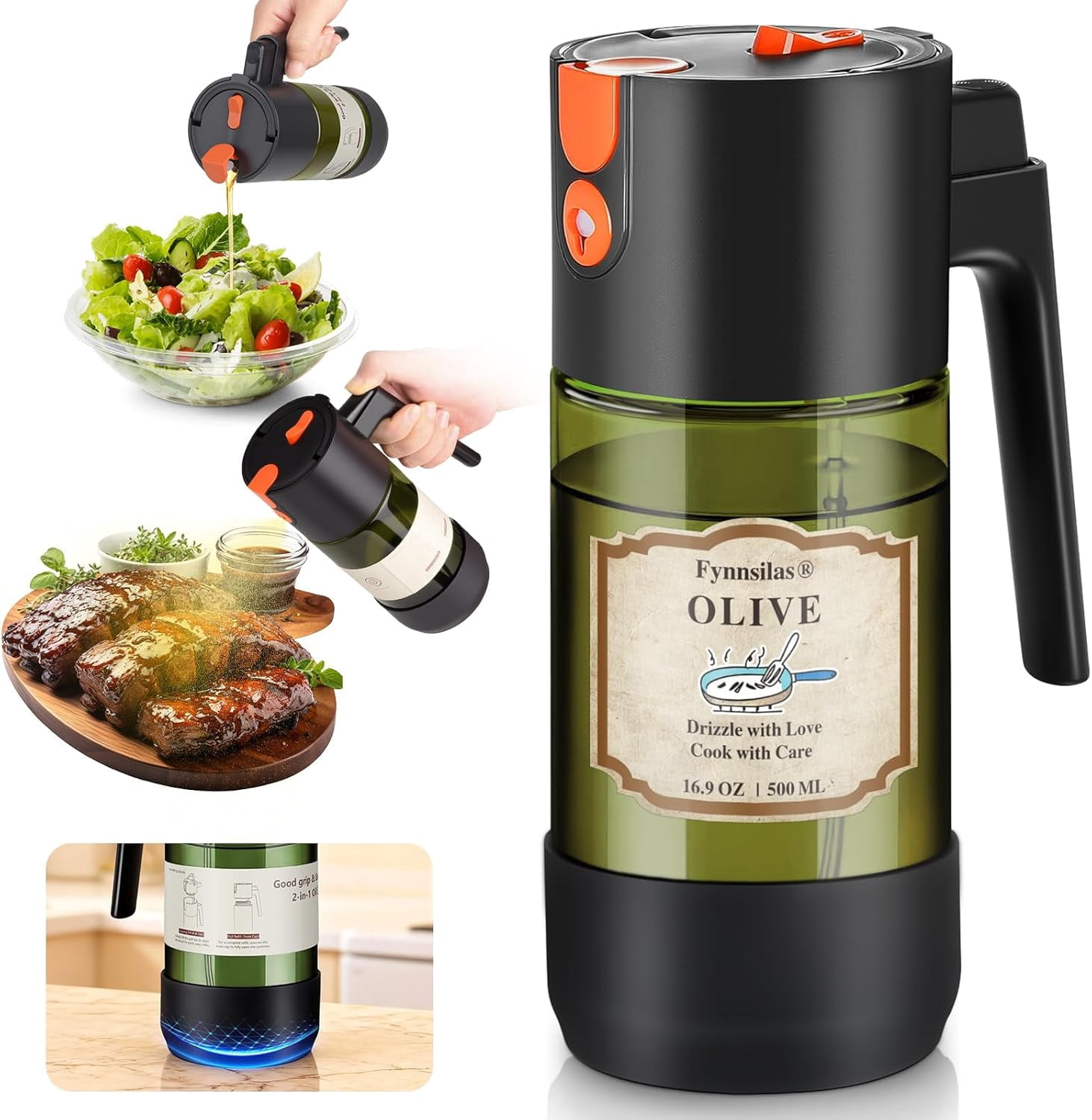 2-IN-1 Oil Sprayer for Cooking with 8 Stickers Light-Blocking Dark ...