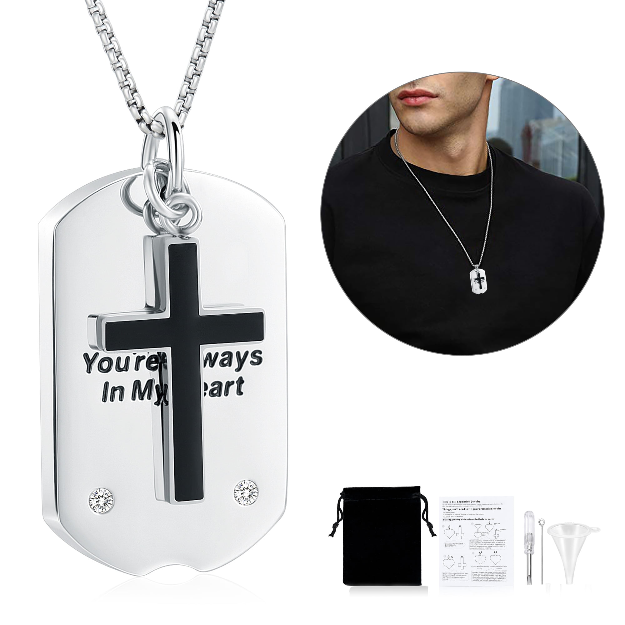 Personalized 2-in-1 Stainless Steel Cross Cremation Urn Necklace for ...